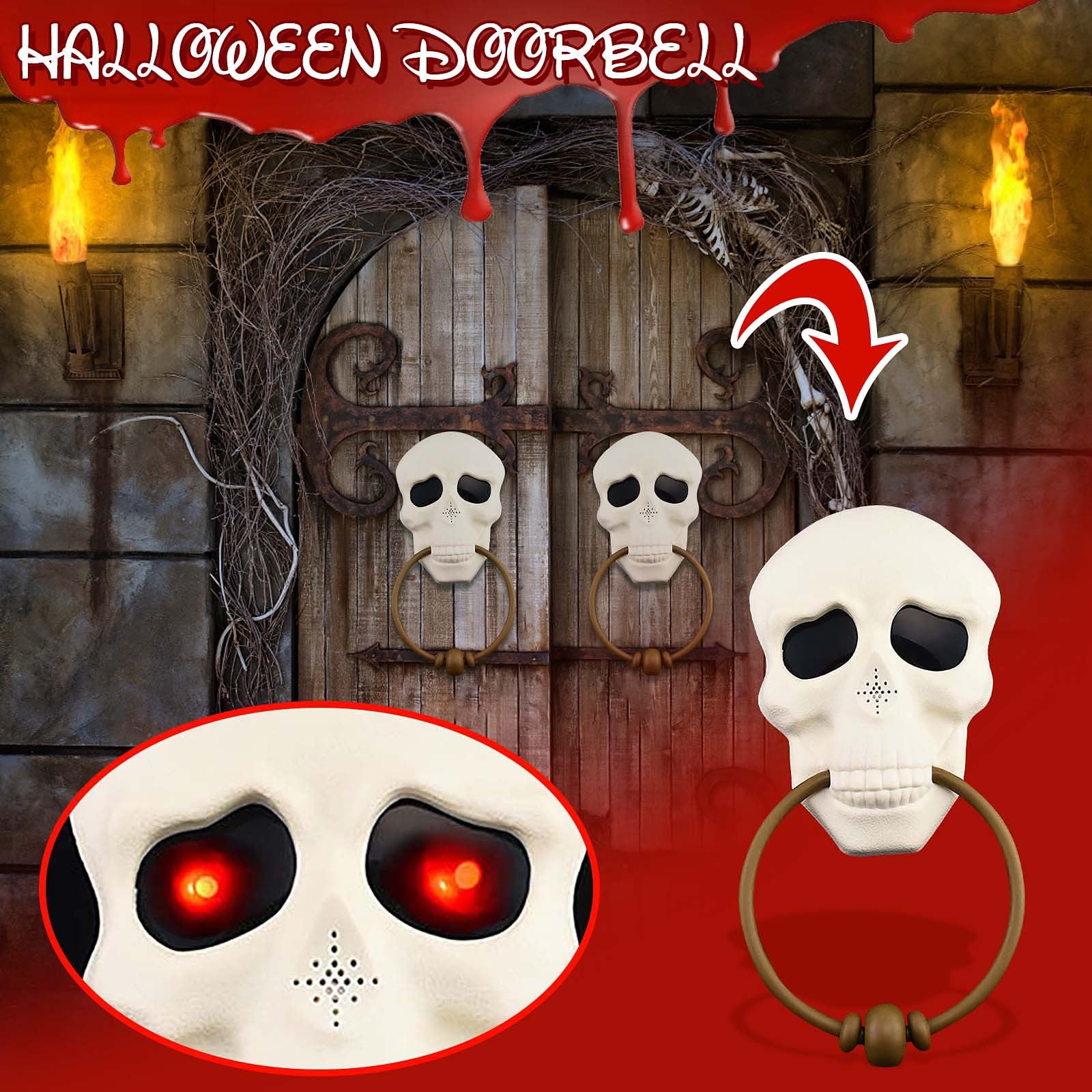 UJUNAOR Halloween Doorbell Glowing Sounding Horror Props Electric Toy ...