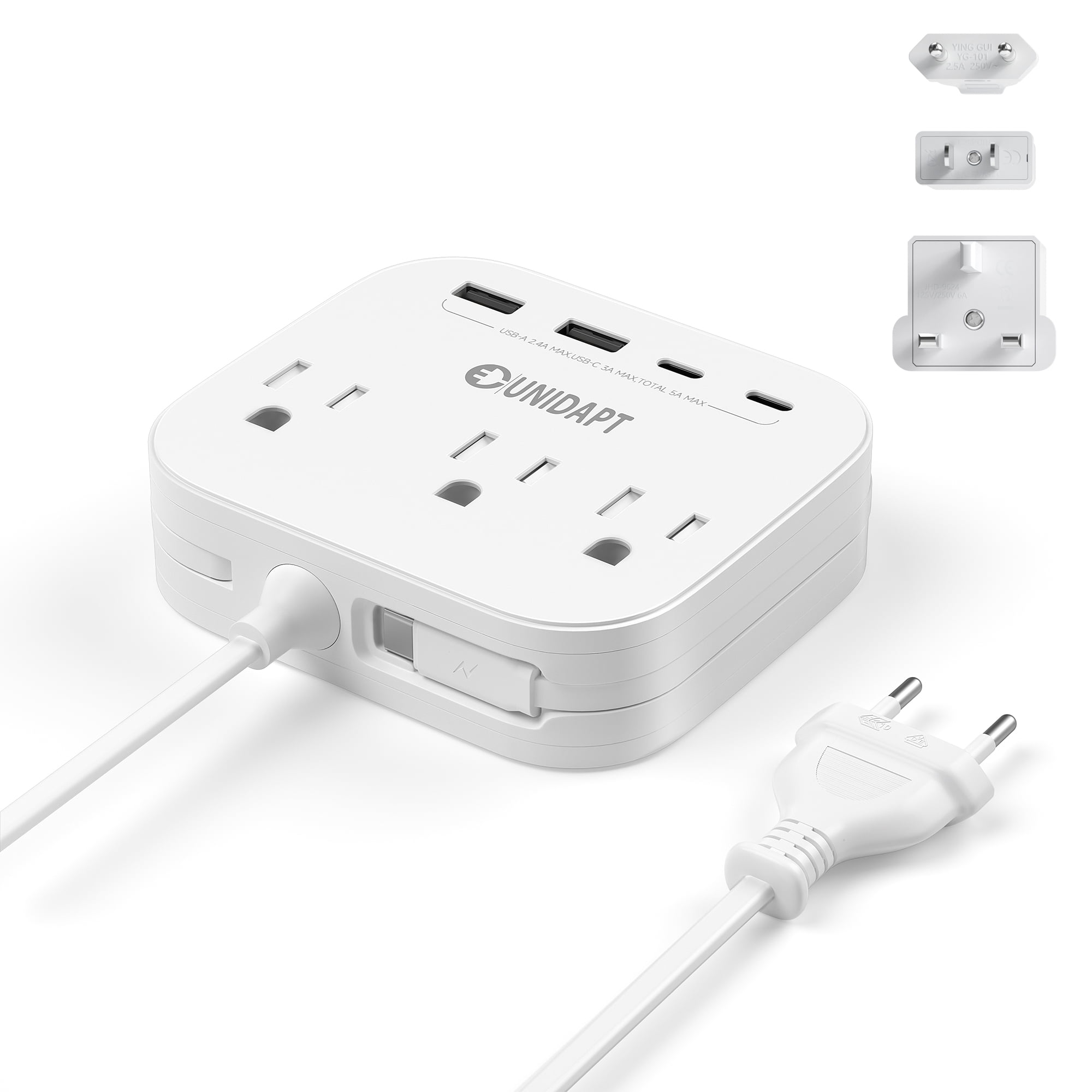 UK European Plug Adapter, Unidapt US to Europe Power Strip for EU/UK/US ...