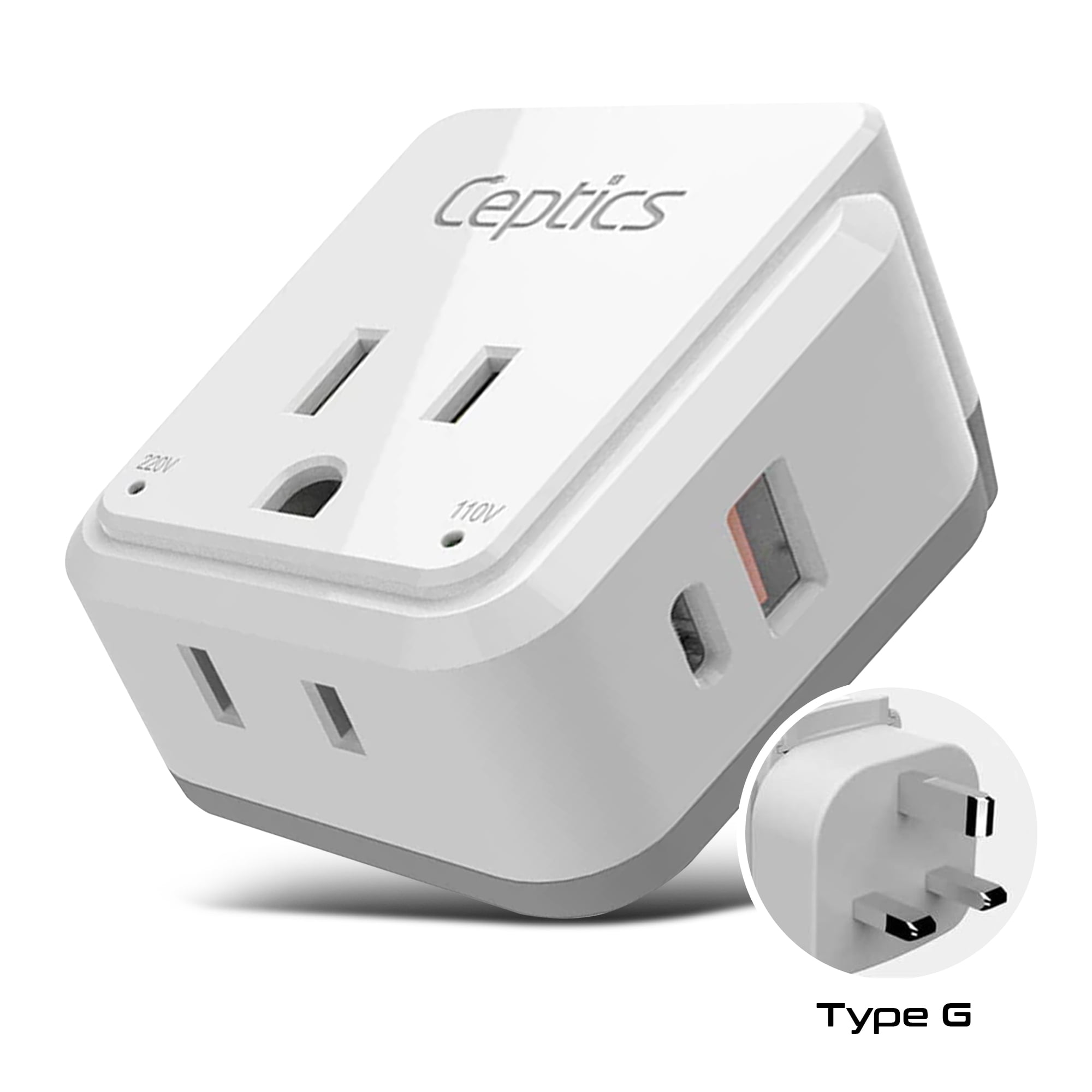 UK, Ireland Power Adapter Travel by Ceptics, Safe Dual USB & USB-C 3.1A ...