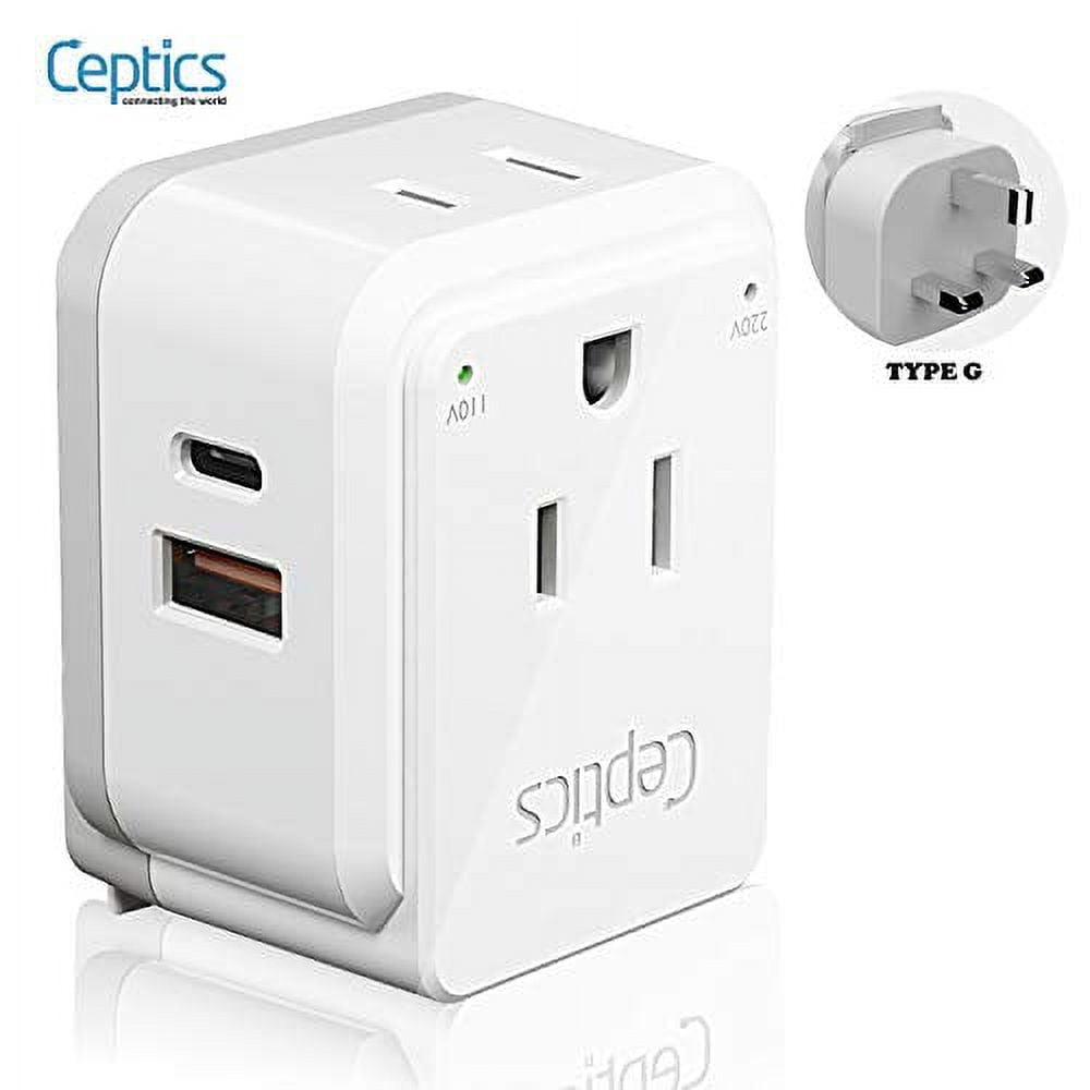 UK, Ireland Power Adapter Travel by Ceptics, Safe Dual USB & USB-C 3.1A ...