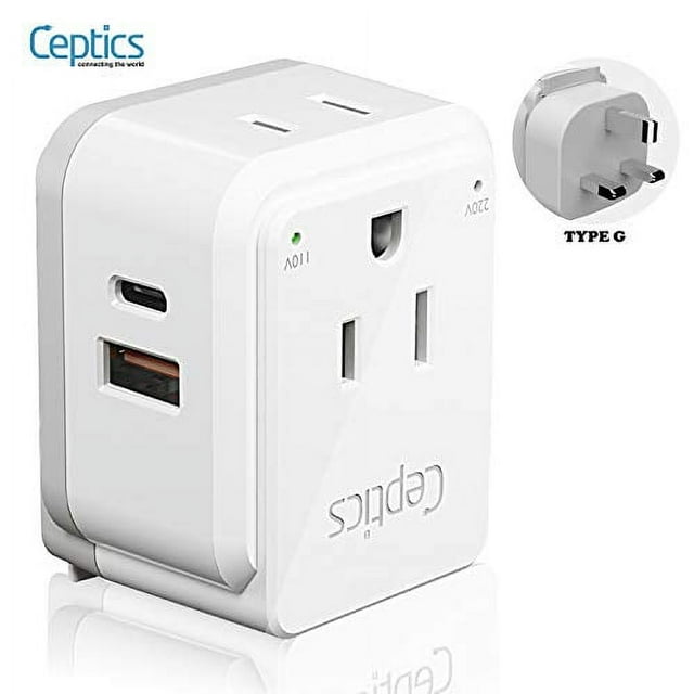 UK, Ireland Power Adapter Travel by Ceptics, Safe Dual USB & USB-C 3.1A ...
