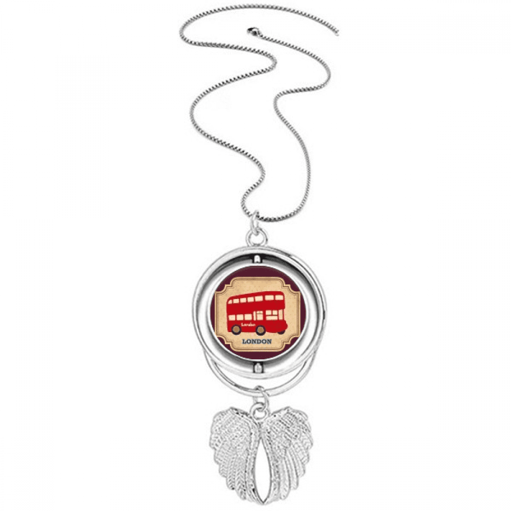 UK London Double-decker Bus Stamp Pendant Angel Wings Rotating Necklace ...