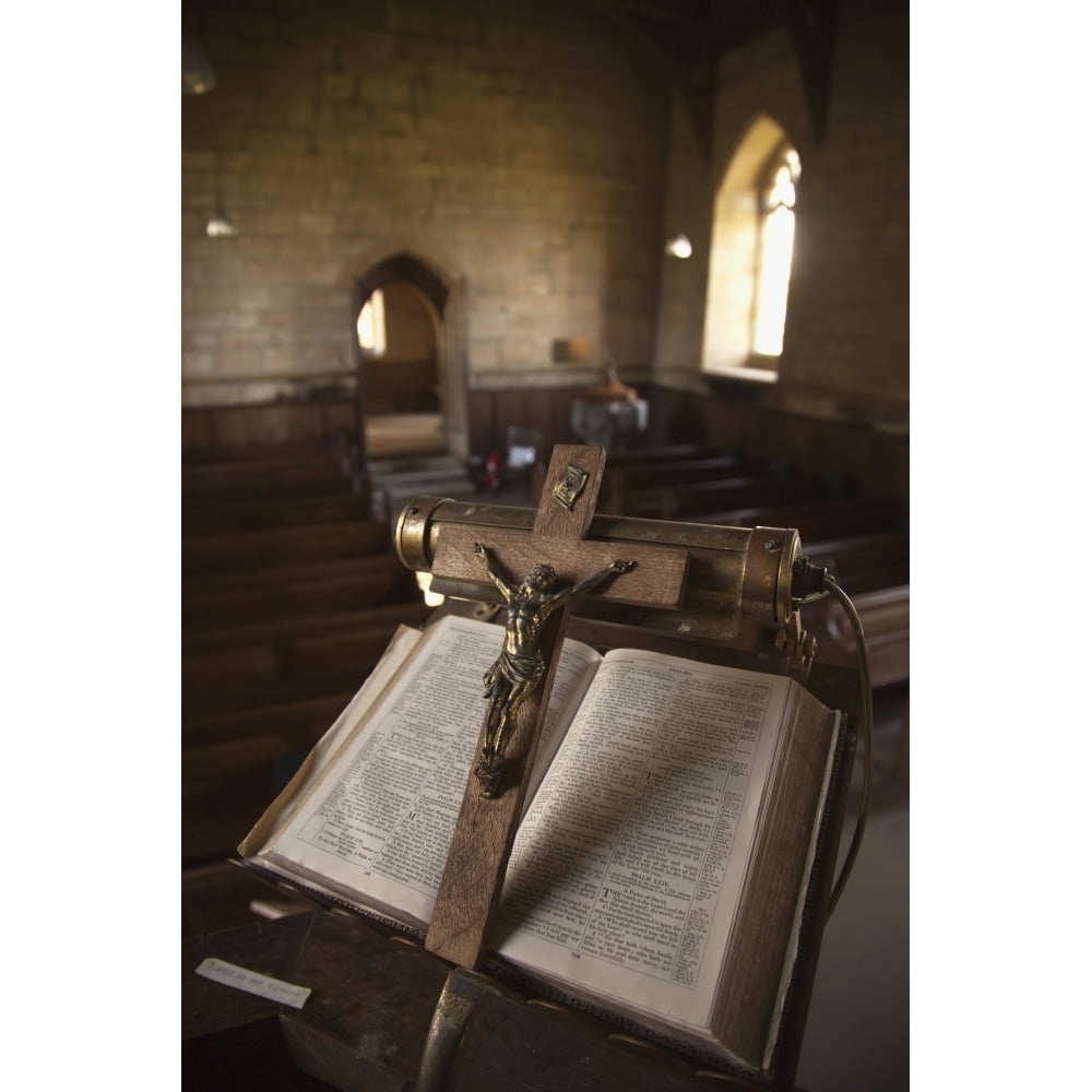 UK Scotland Scottish Borders Yetholm Open bible on stand with a ...