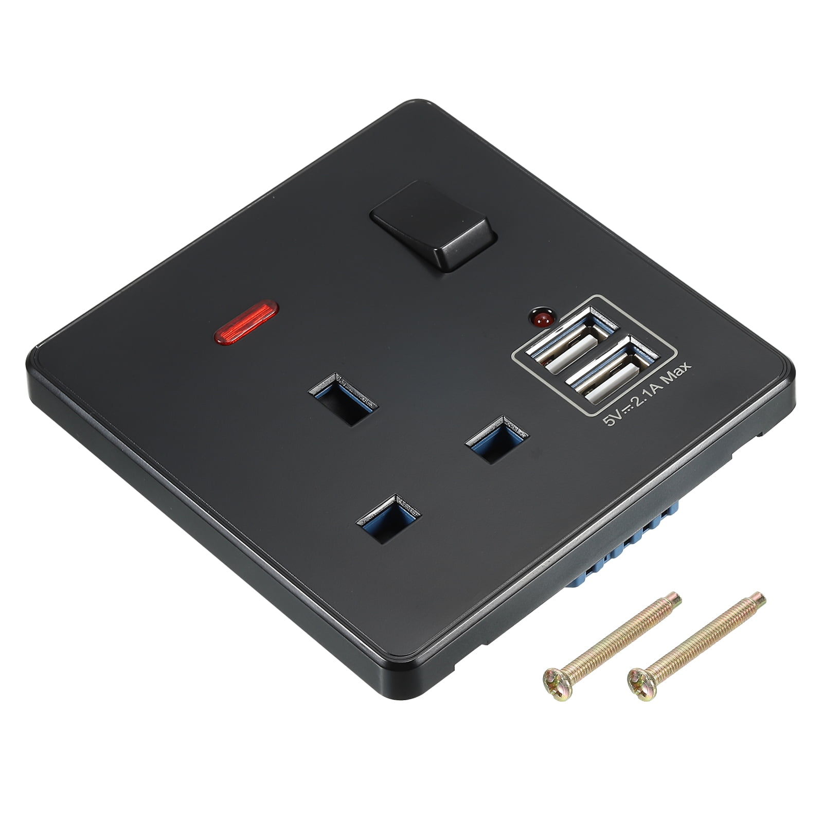 UK Socket Switched Multi Power Outlet Dual USB Black 250V 13A 88x86mm ...