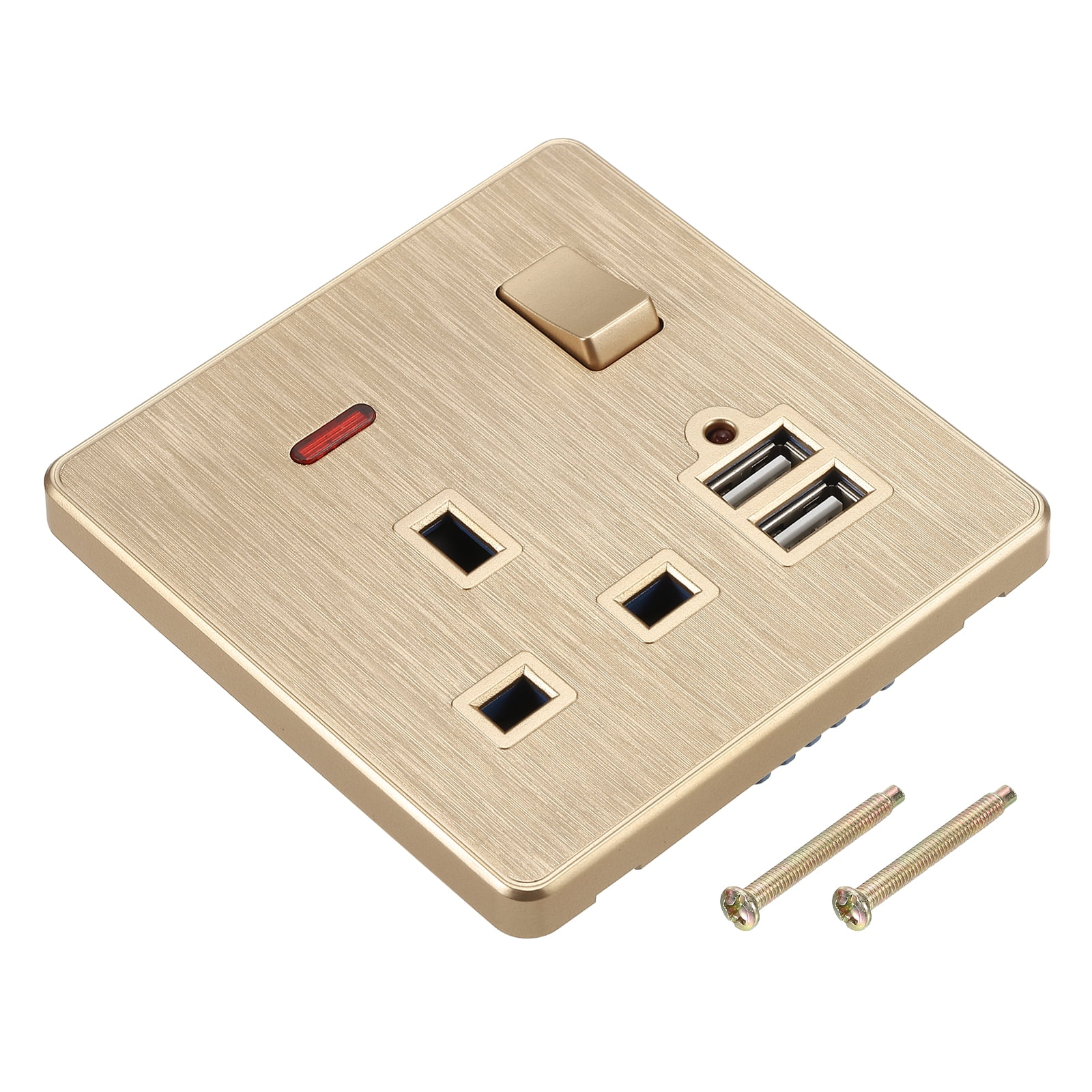 UK Socket Switched Multi Power Outlet Dual USB Gold Tone 250V 13A ...