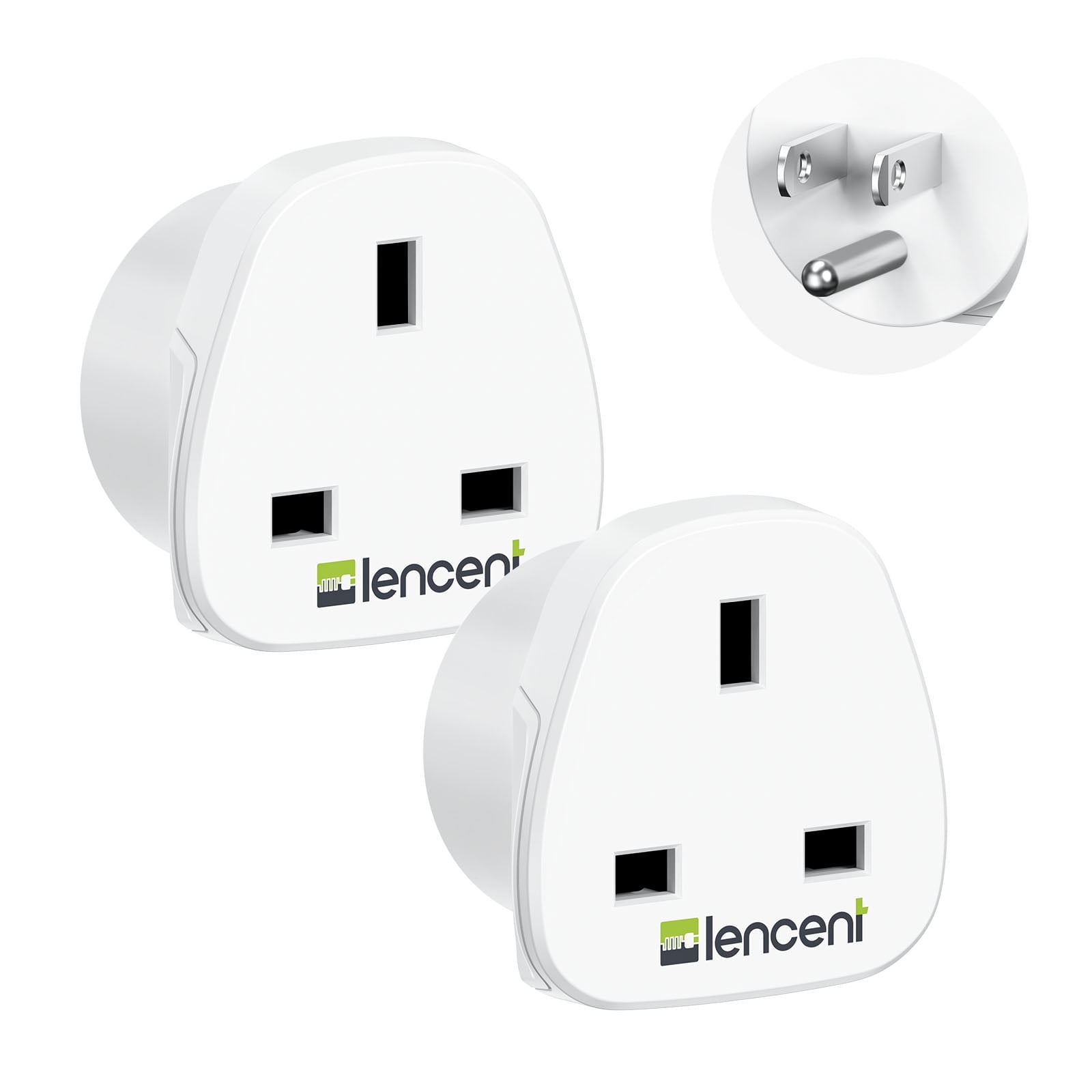 LENCENT 2 PACK UK to US Plug Adapter, Grounded Travel Converter for ...