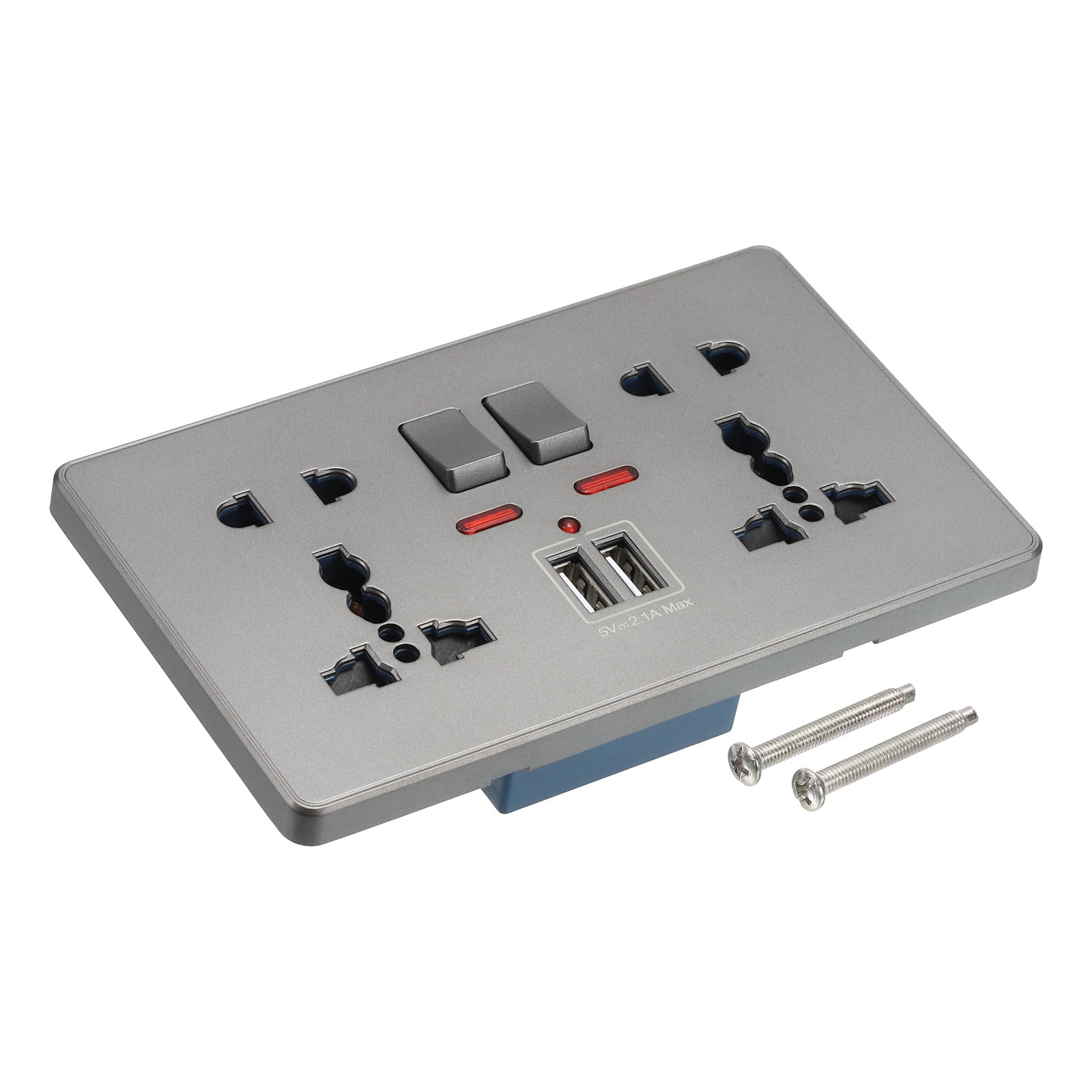 UK US Multi Socket Double Power Outlet Switched USB Silver Grey 250V ...