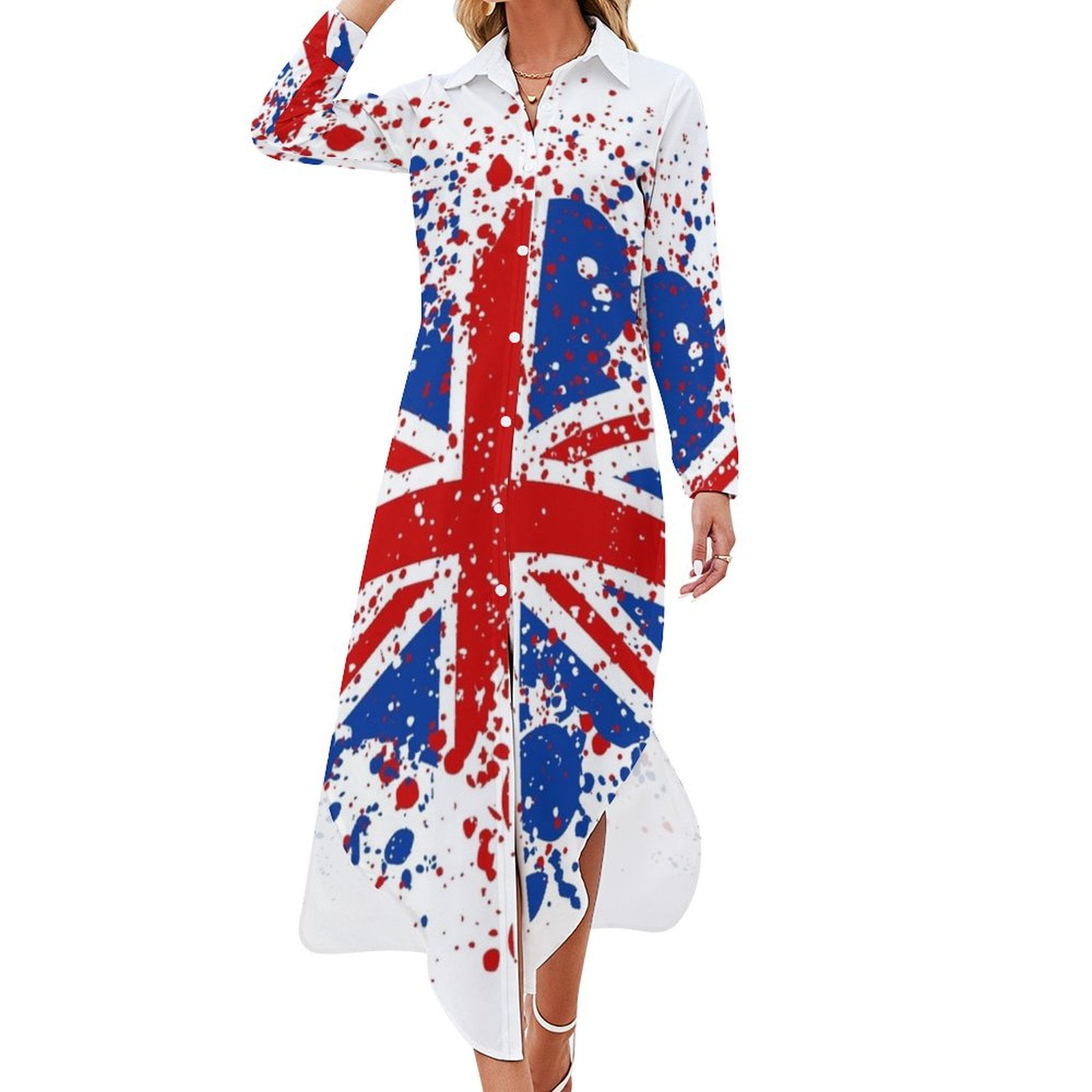 UK Union Jack Splash Colors Flag Long Sleeved Shirt Dress wedding ...