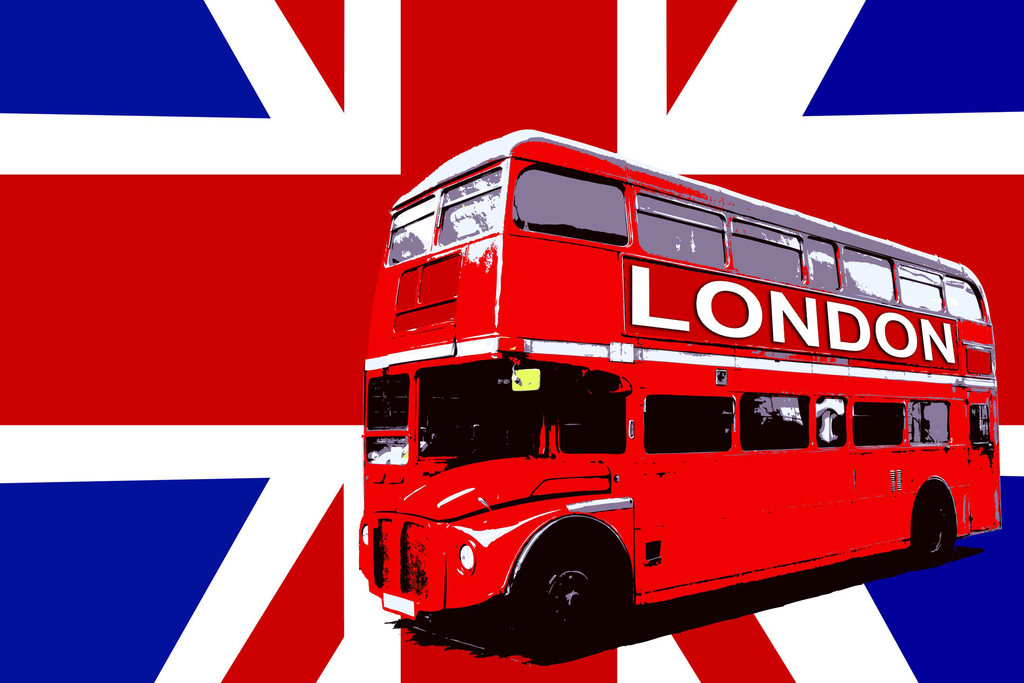 UK United Kingdom Flag With London Bus British Culture Cool Wall Art ...