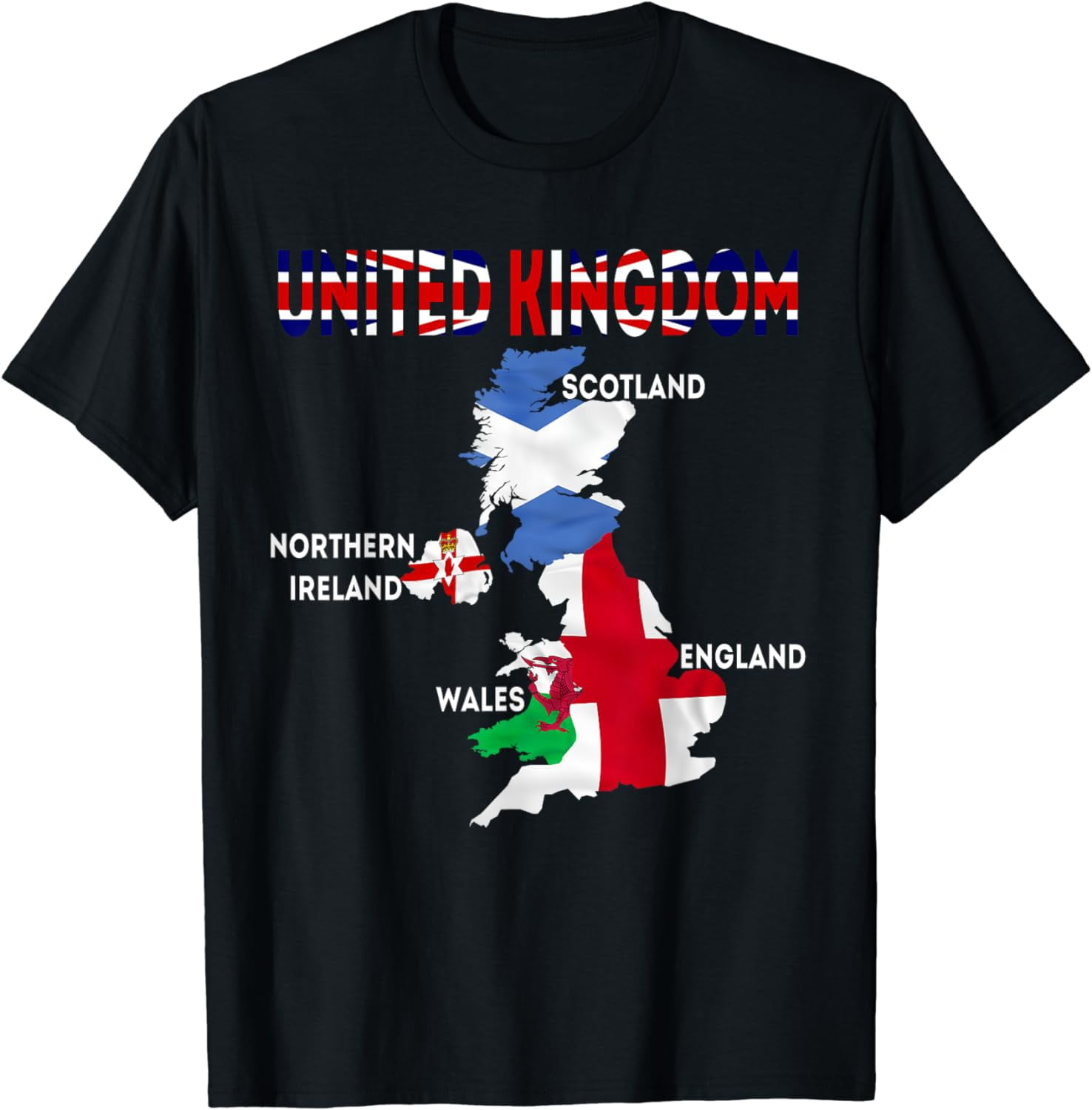 UK flag map, England, Scotland, Wales, Northern Ireland maps T-Shirt ...