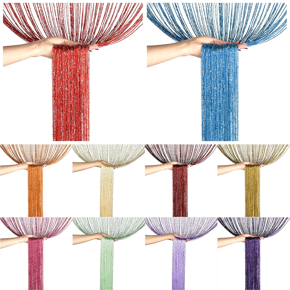 UKAP 2 PIECE 39" Width 78" Height Shiny Tassel Silver Line String ...