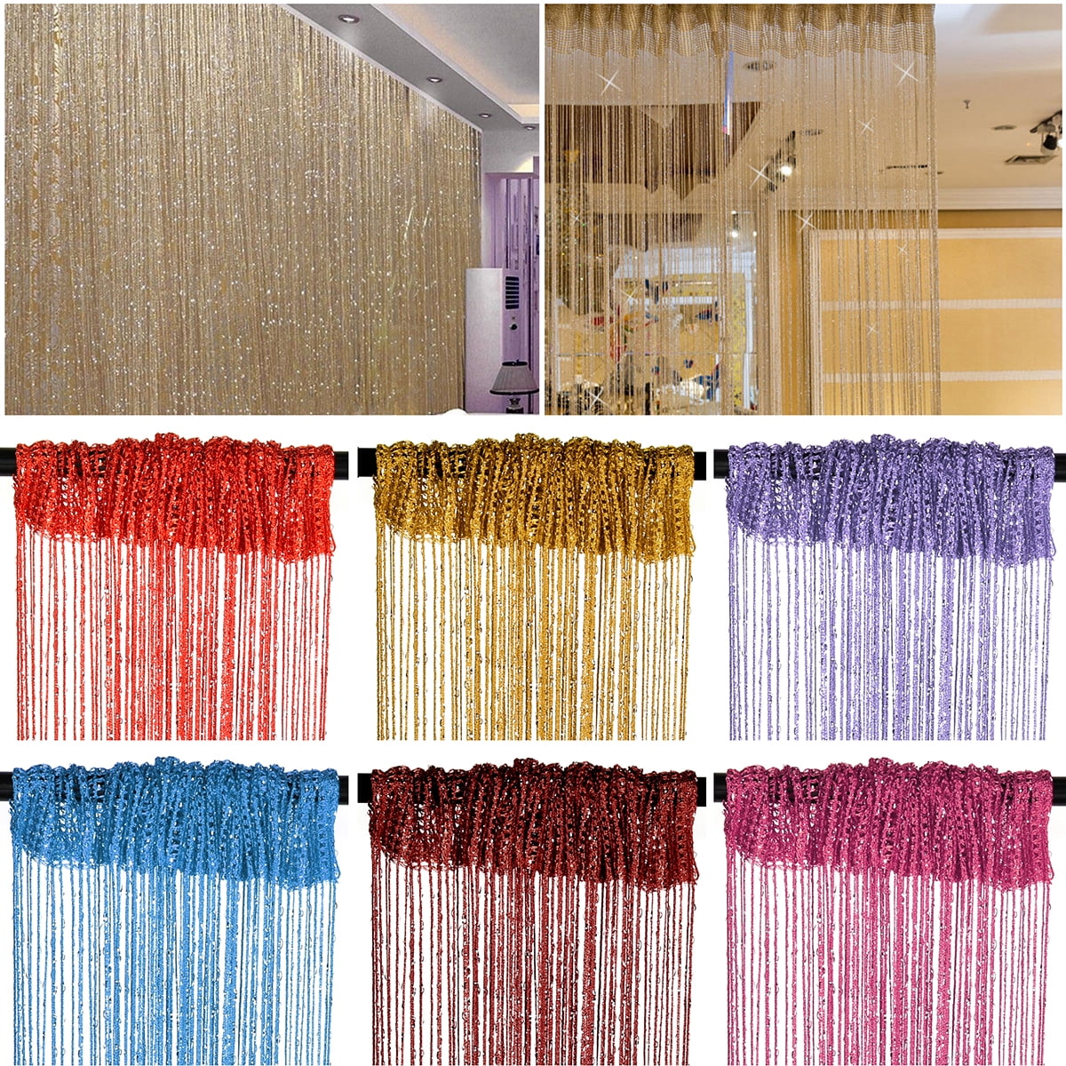UKAP 2x 39" Width 78" Height String Curtains For Bedroom Hotels Window ...