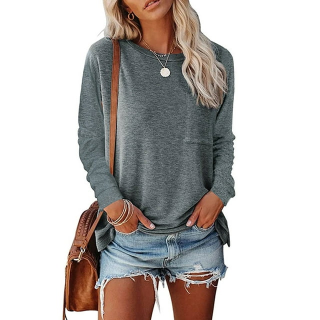 UKAP Fall Winter Basic Pullover Tops for Women Long Sleeve Crew Neck ...