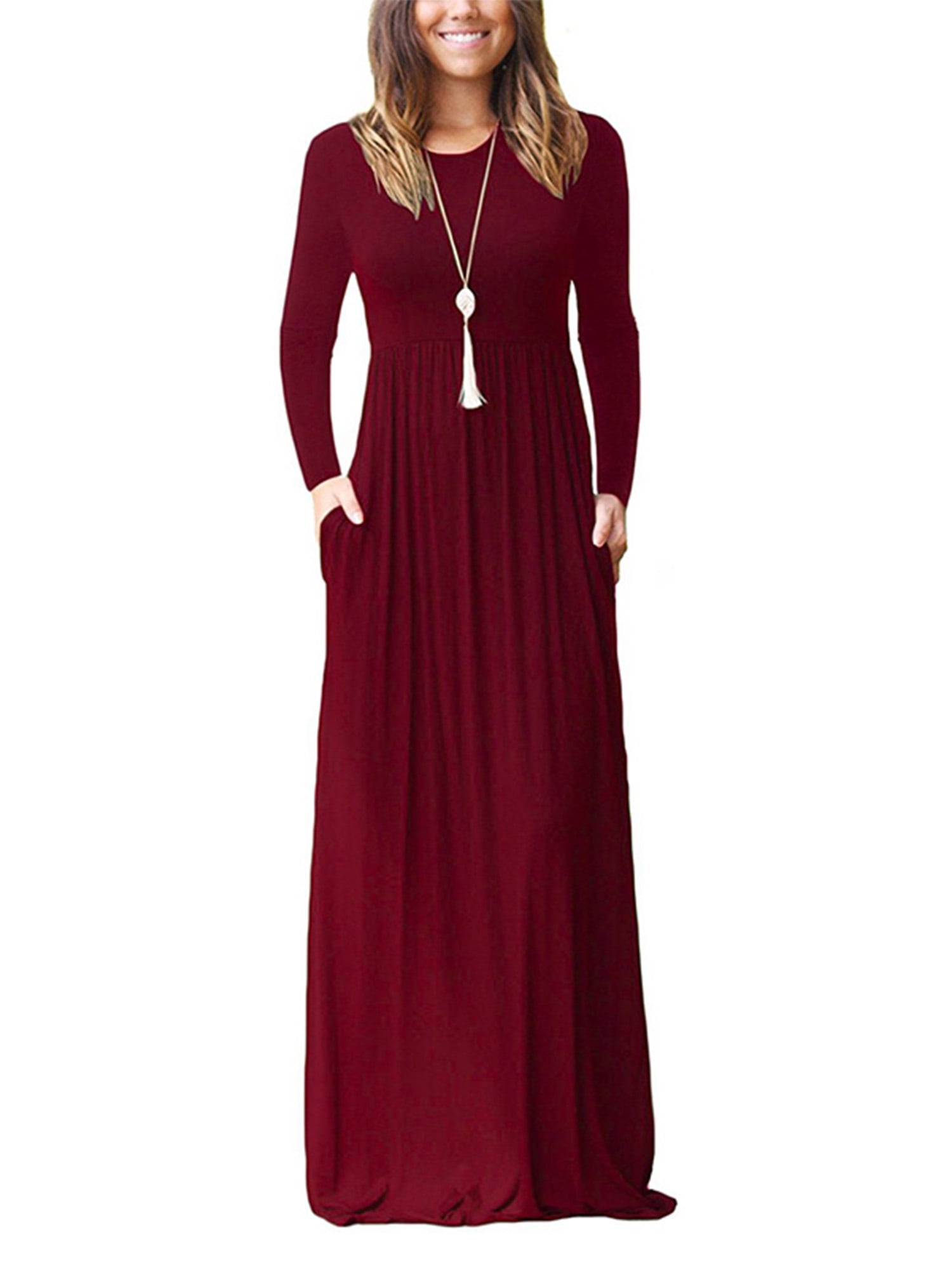 UKAP New Long Sleeve Dress For Women Casual Long Dress Solid Color Fall ...