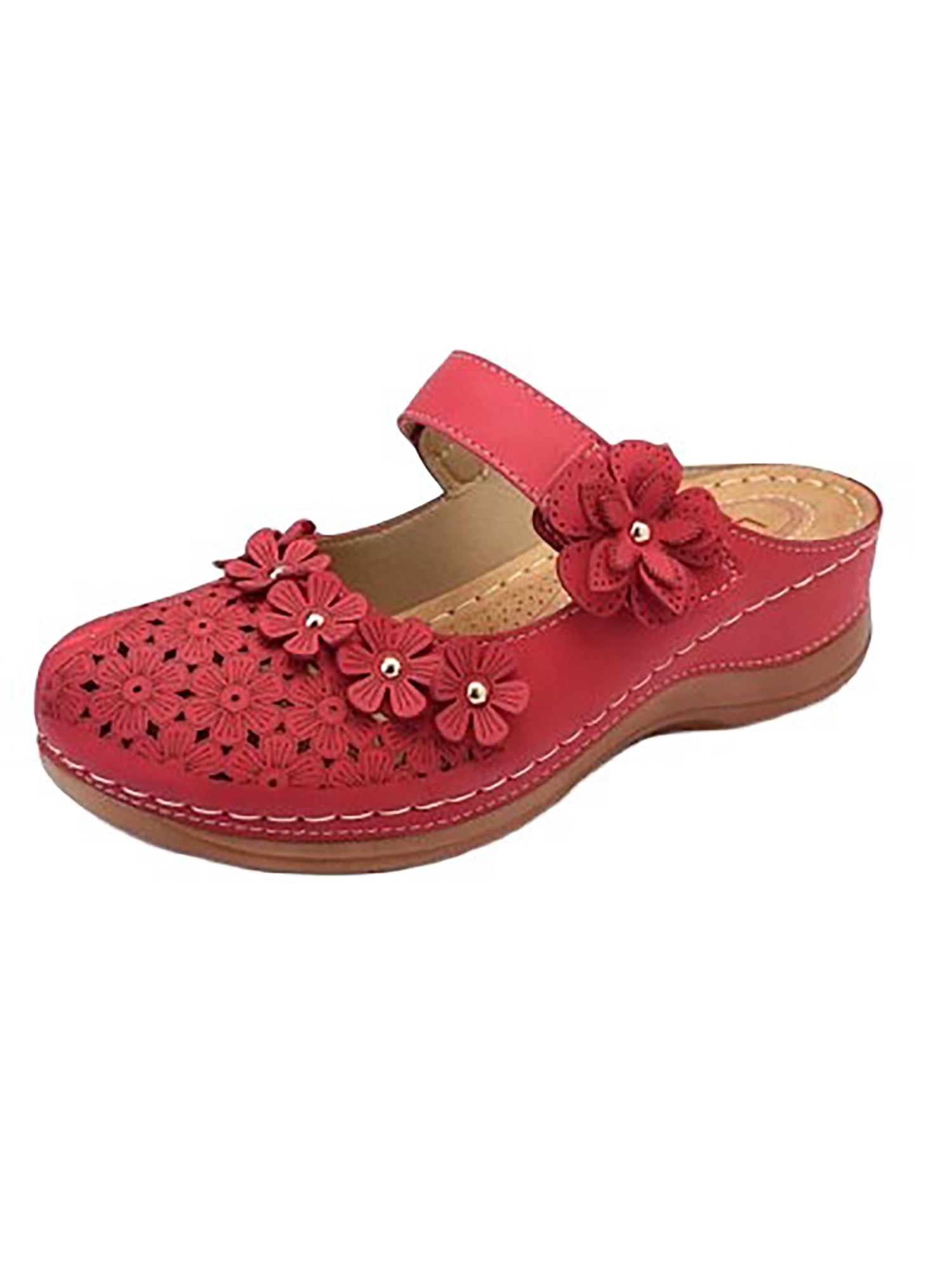 UKAP Women's Mules Summer Closed Toe Sandals Casual Backless Shoes Red ...