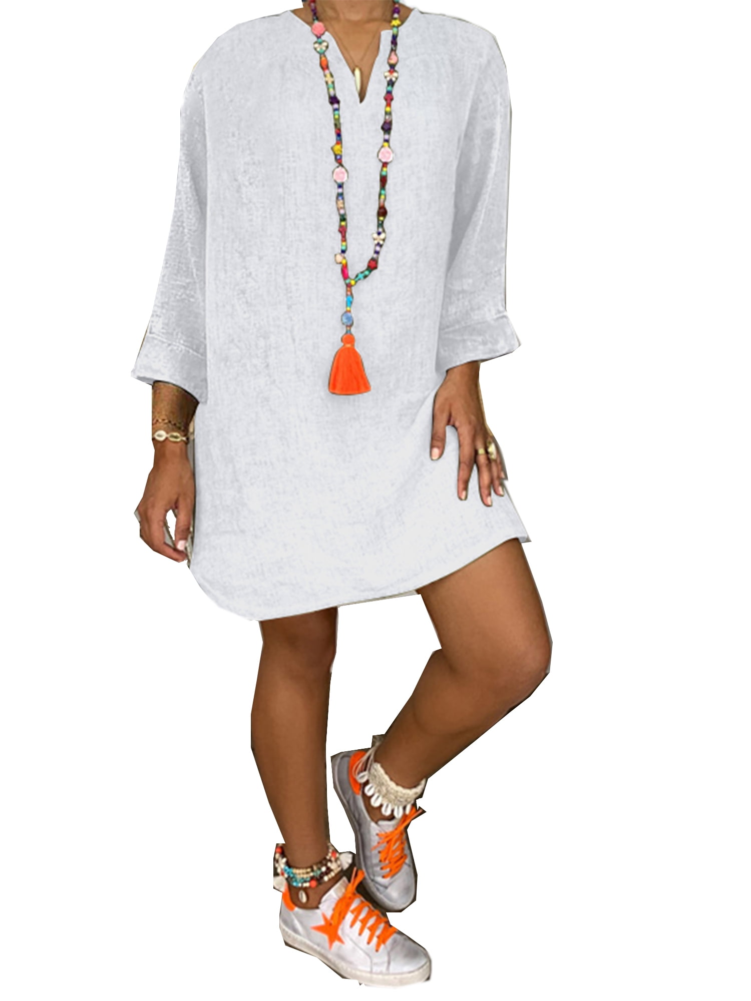 UKAP Women's Plus Size Tunic T-Shirt Dress Summer Cotton Linen T Shirt ...