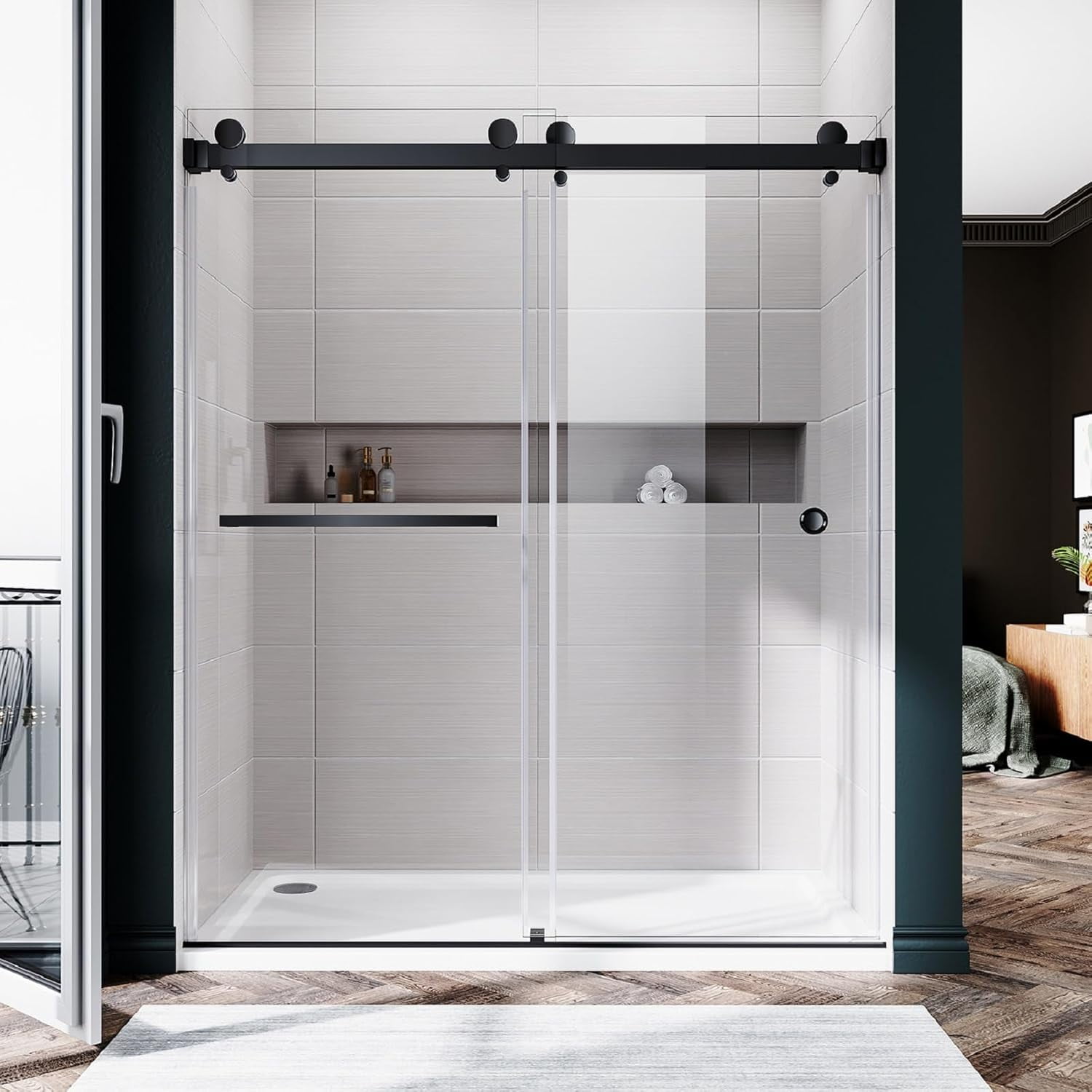 UKD01 61"- 65" W×80 H Frameless Stainless Steel Bypass Shower Door in ...