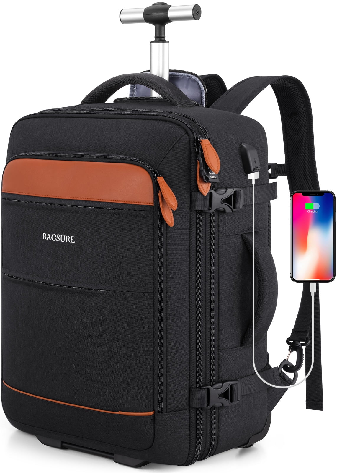 UKEIN Rolling Backpack for Adults with Wheels, Roller Backpack with USB ...