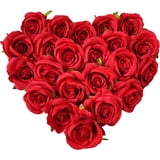 UKELER 20 Pcs Red Artificial Rose Flower Heads 3.5 Inch Artificial ...