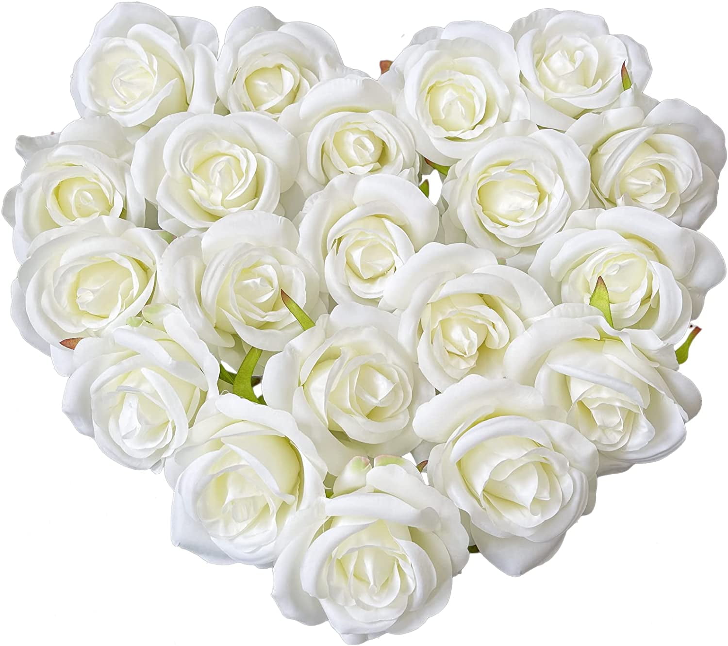 UKELER 3.5 Inch Artificial Rose Flower Heads 20 Pcs Real Looking Ivory ...