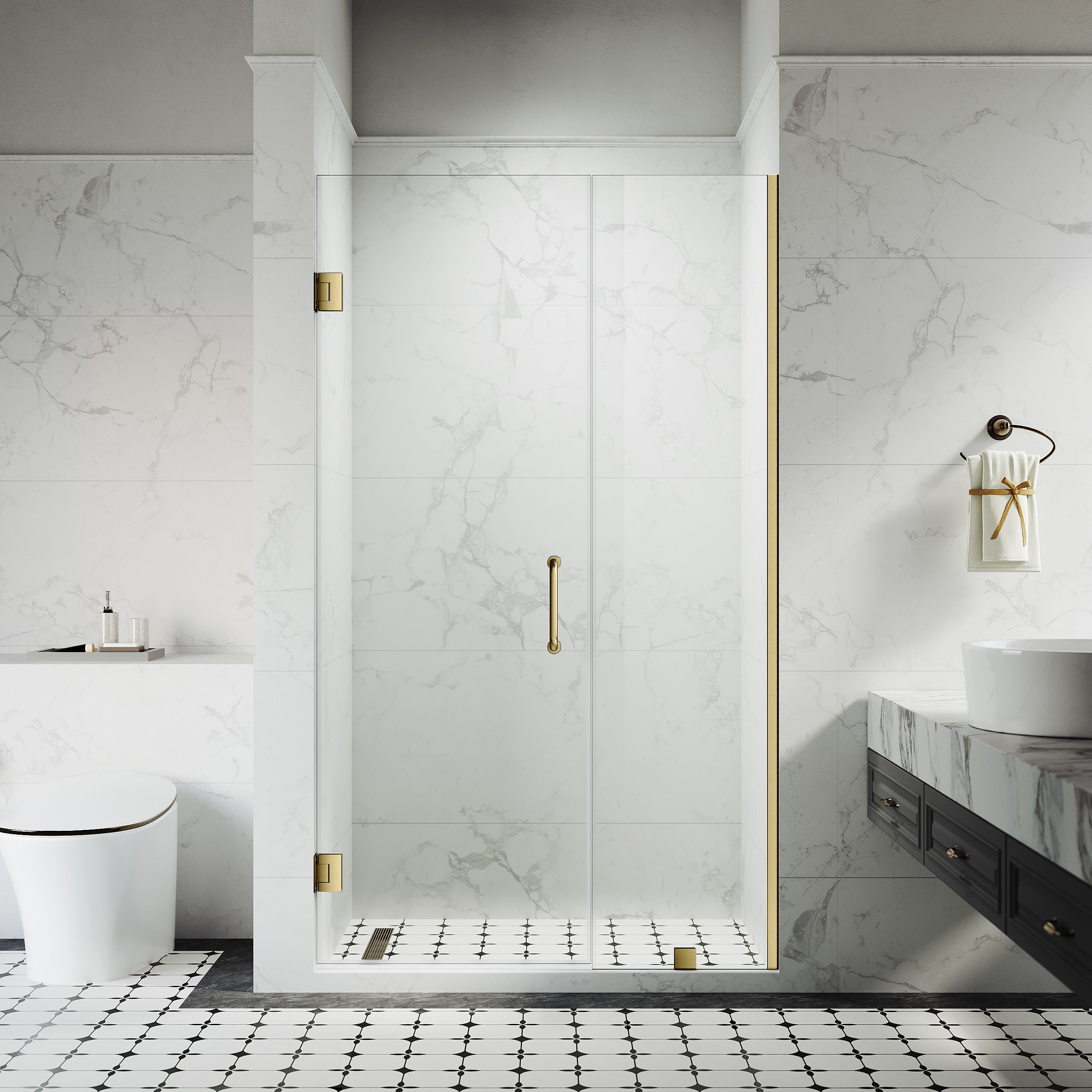UKH07 44-1/8 in. to 45 in. W X 80 in. H Frameless Hinged Shower Door in ...