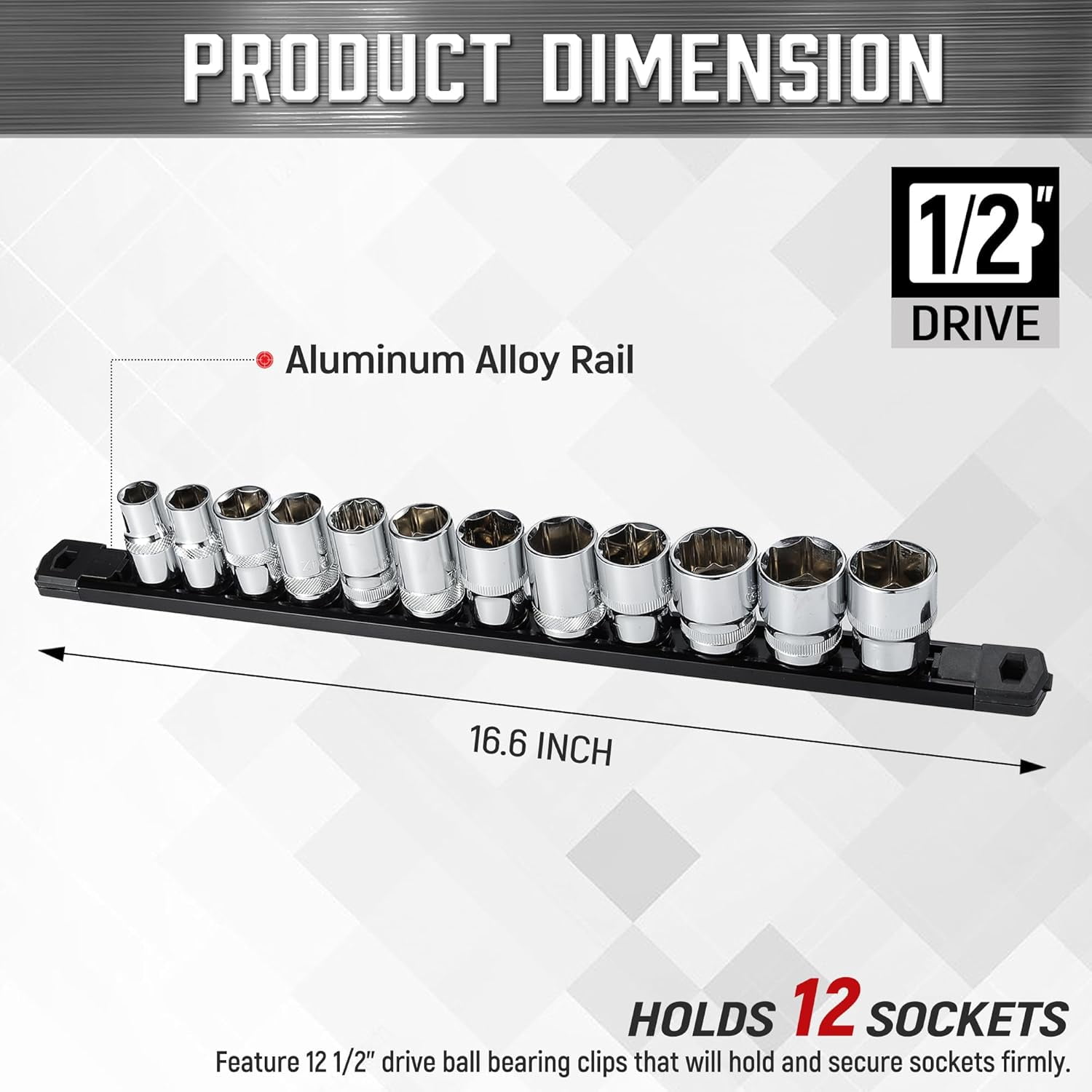 UKLL-1/2-Inch Drive Magnetic Socket Organizer, Heavy Duty Aluminum ...