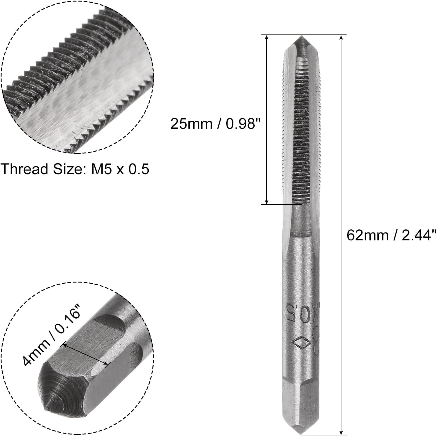 UKLL-1 Pair Metric Hand Tap Set, M5 x 0.5 Taper/Bottom Thread Taps ...