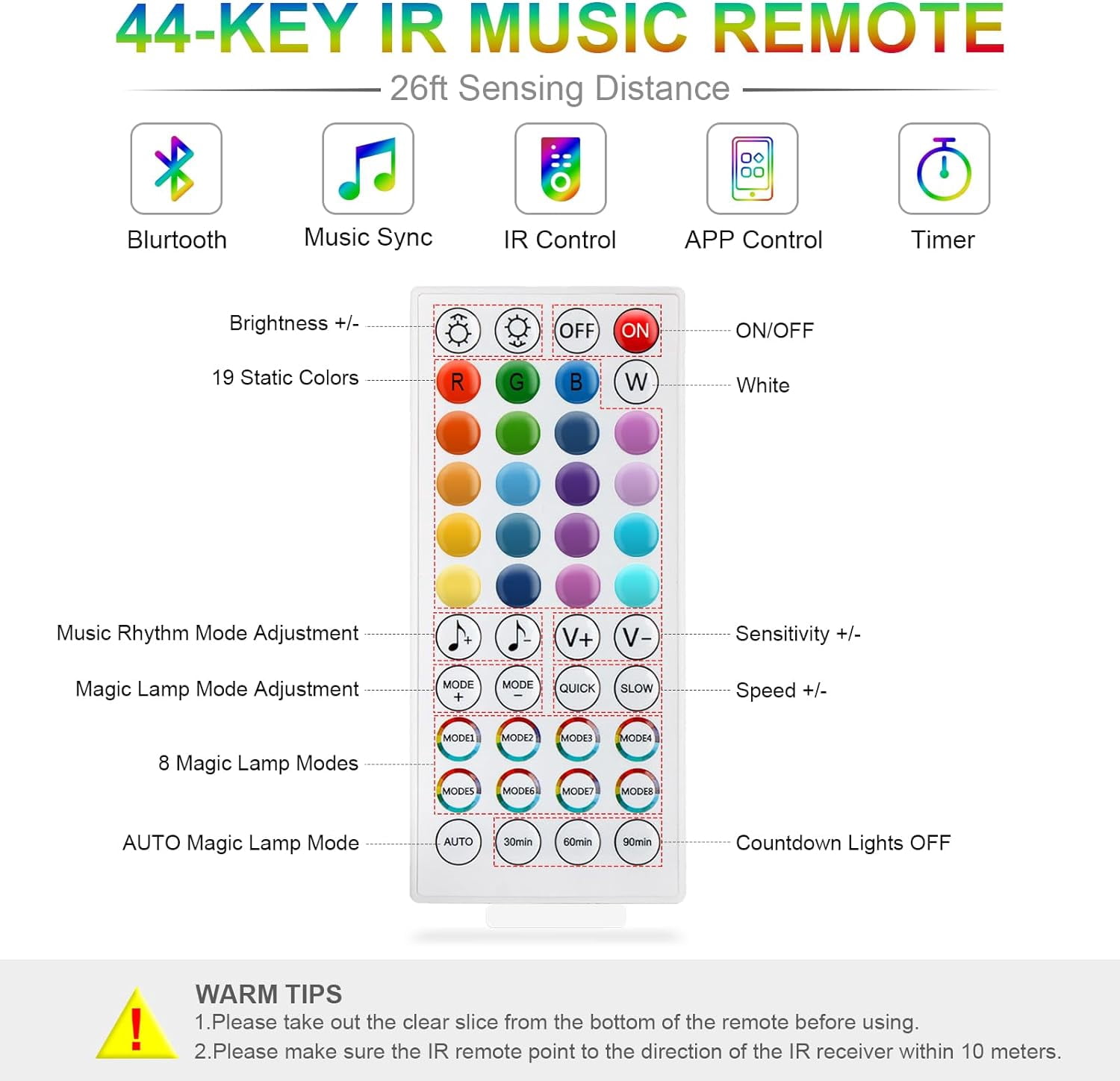 UKLL-1-Port Bluetooth LED Controller, 3-PIN Smart Light Strips Controller, IR Wirless Remote ...