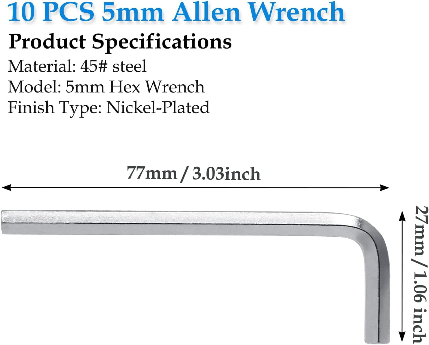 UKLL-10 PCS 5mm Allen Wrench L-Shaped Hex Key Wrench, Metric Small ...