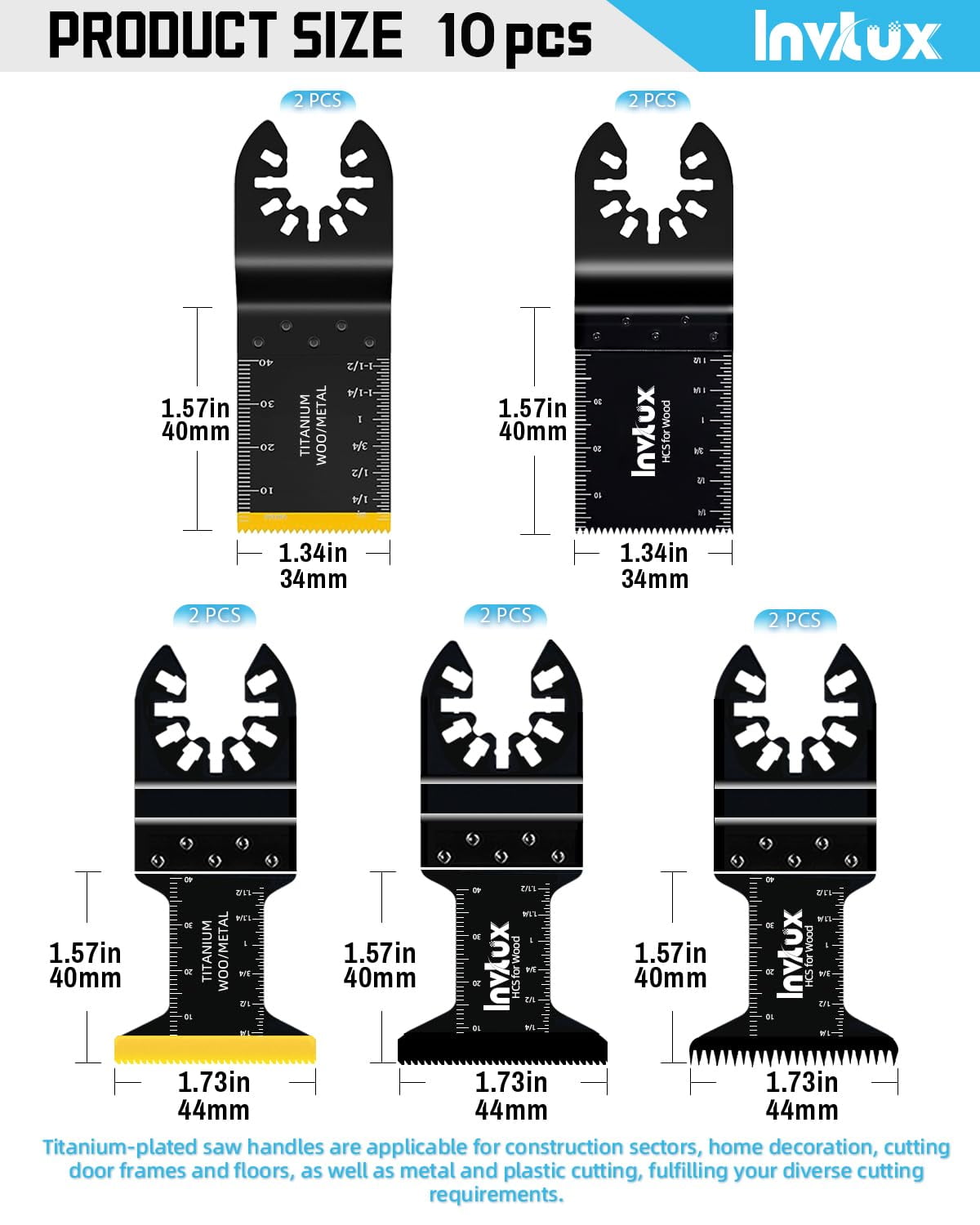 UKLL-10 PCS Oscillating Saw Blades Titanium Multitool Blades for Wood ...