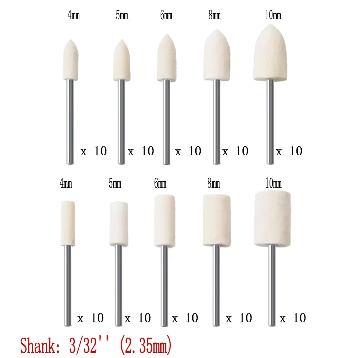 UKLL-100 Pcs Wool Polishing Bits - 3/32'' Shank Compressed Wool Felt ...