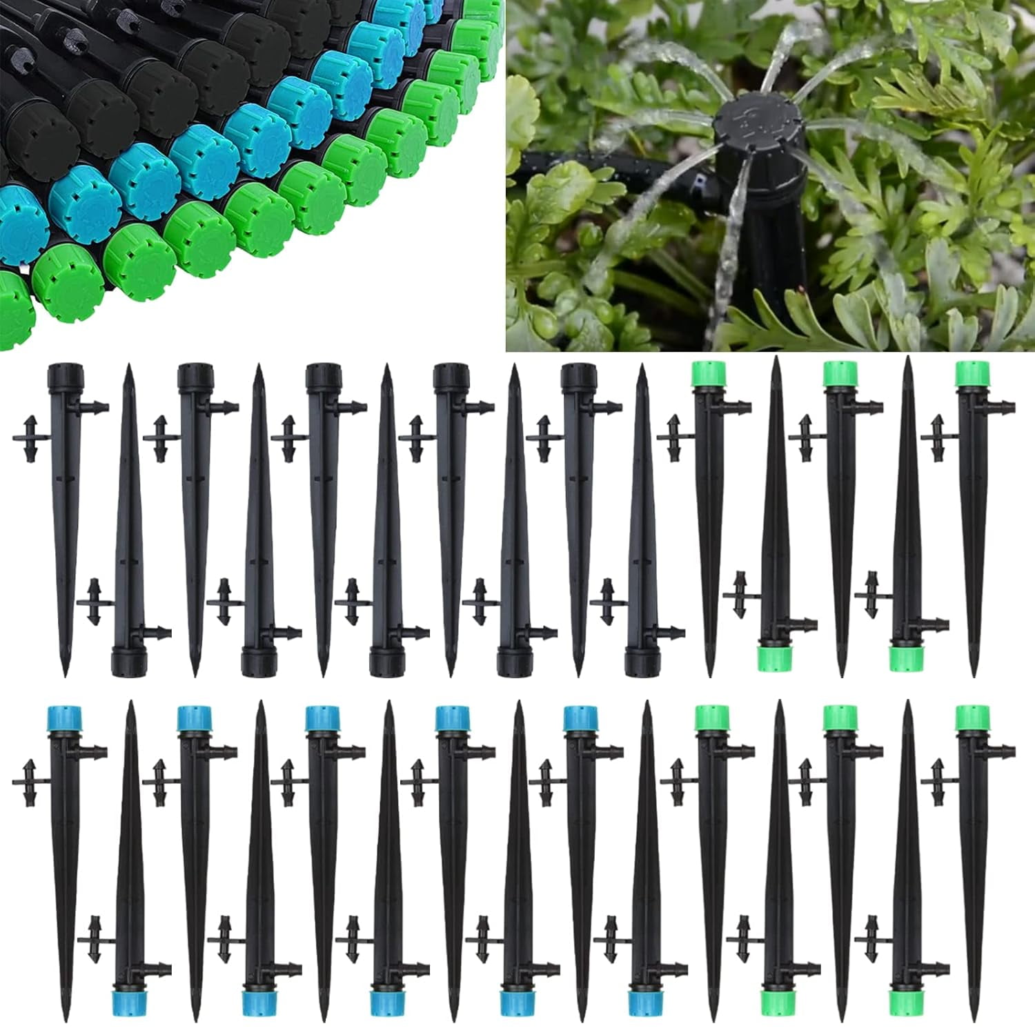 UKLL-100Pcs 1/4Inch Universal 360 Degree Drip Emitter On 5" Stake - Adjustable Flow 0-18.5 GPH ...