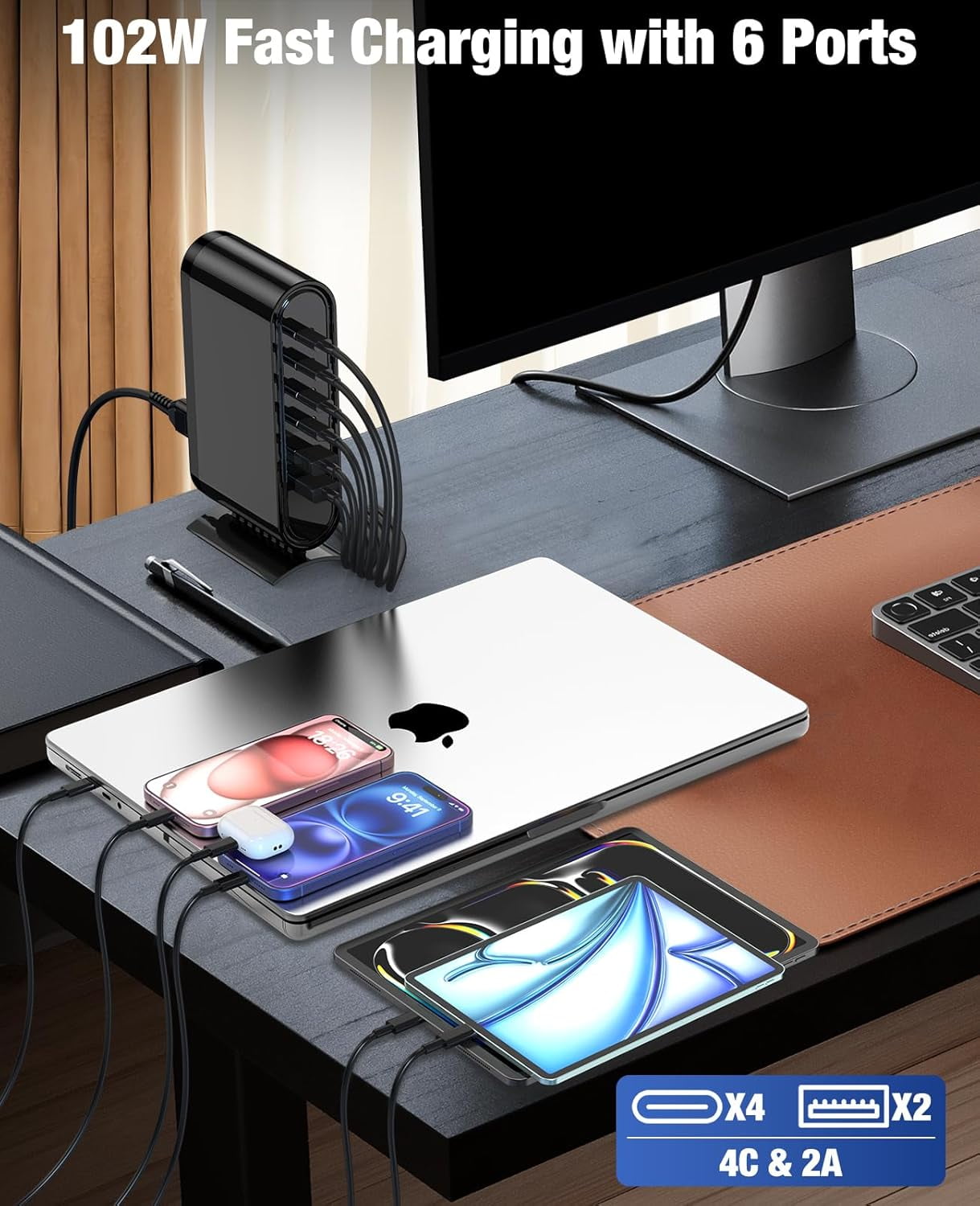 UKLL-114W Charging Station for Multiple Devices,6 Port Multi Charger ...