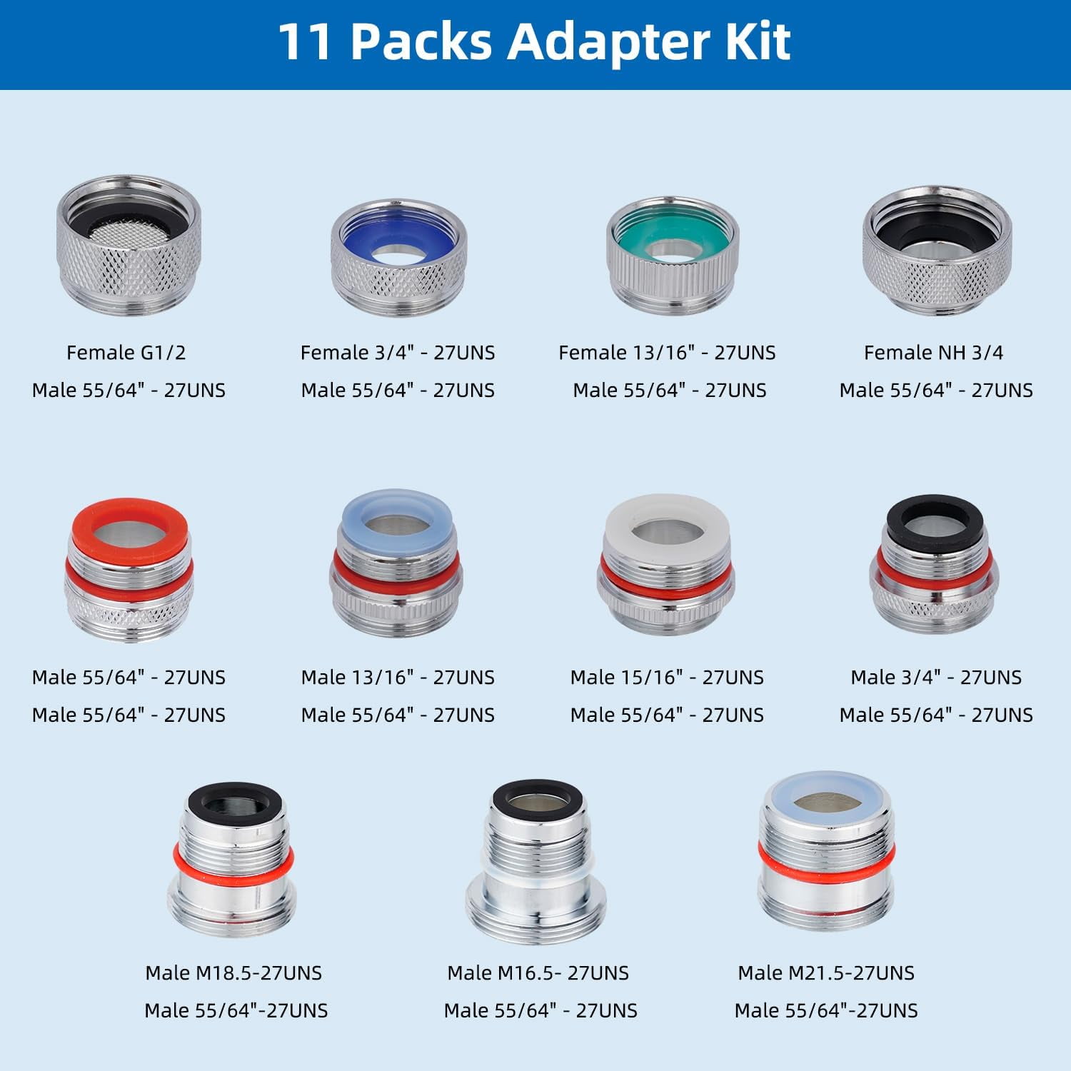 UKLL-11pcs Faucet Adapter Kit, Brass Faucet Aerator Adapter Set Male ...