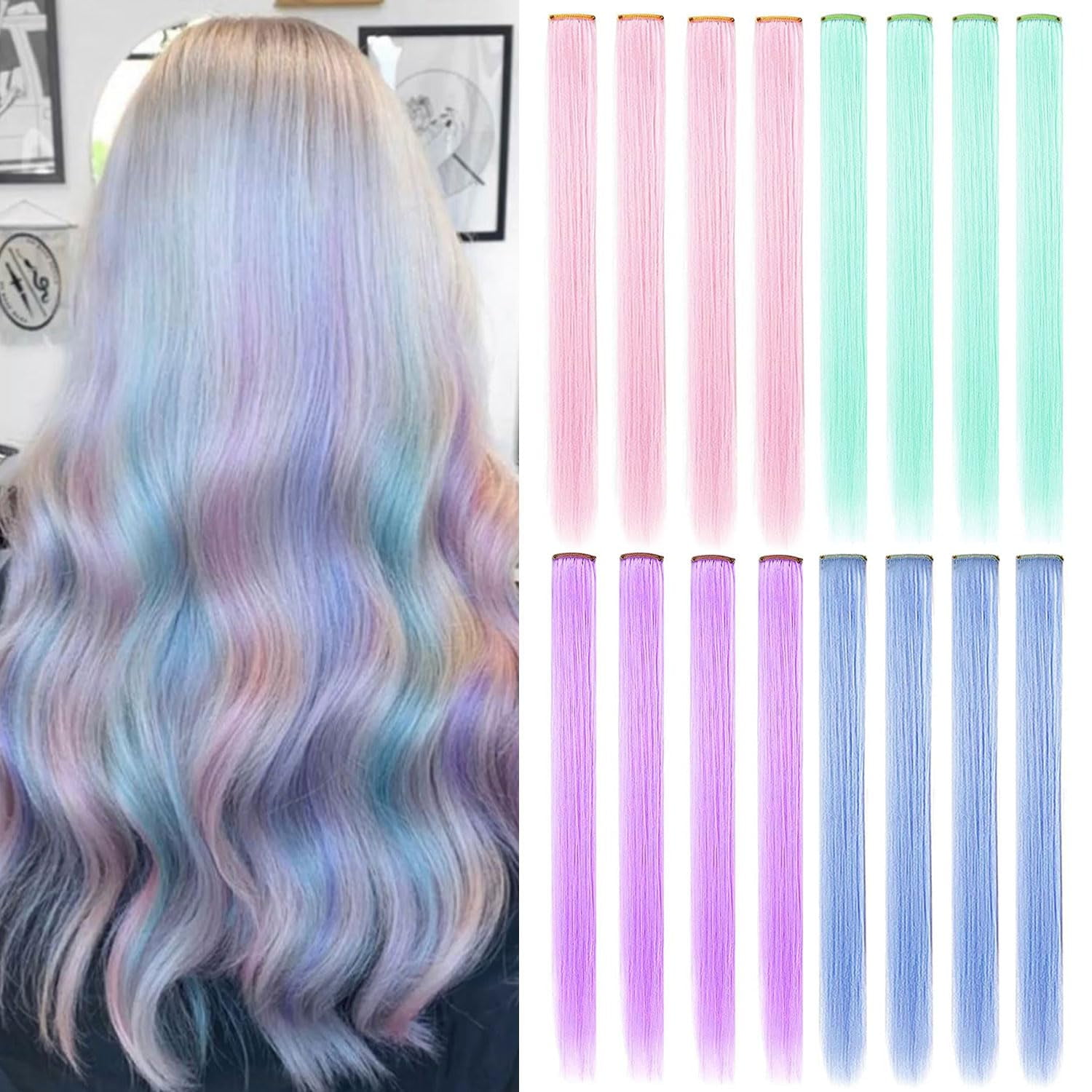 UKLL-12 PCS Princess Party Highlight Colored Hair Extensions for ...