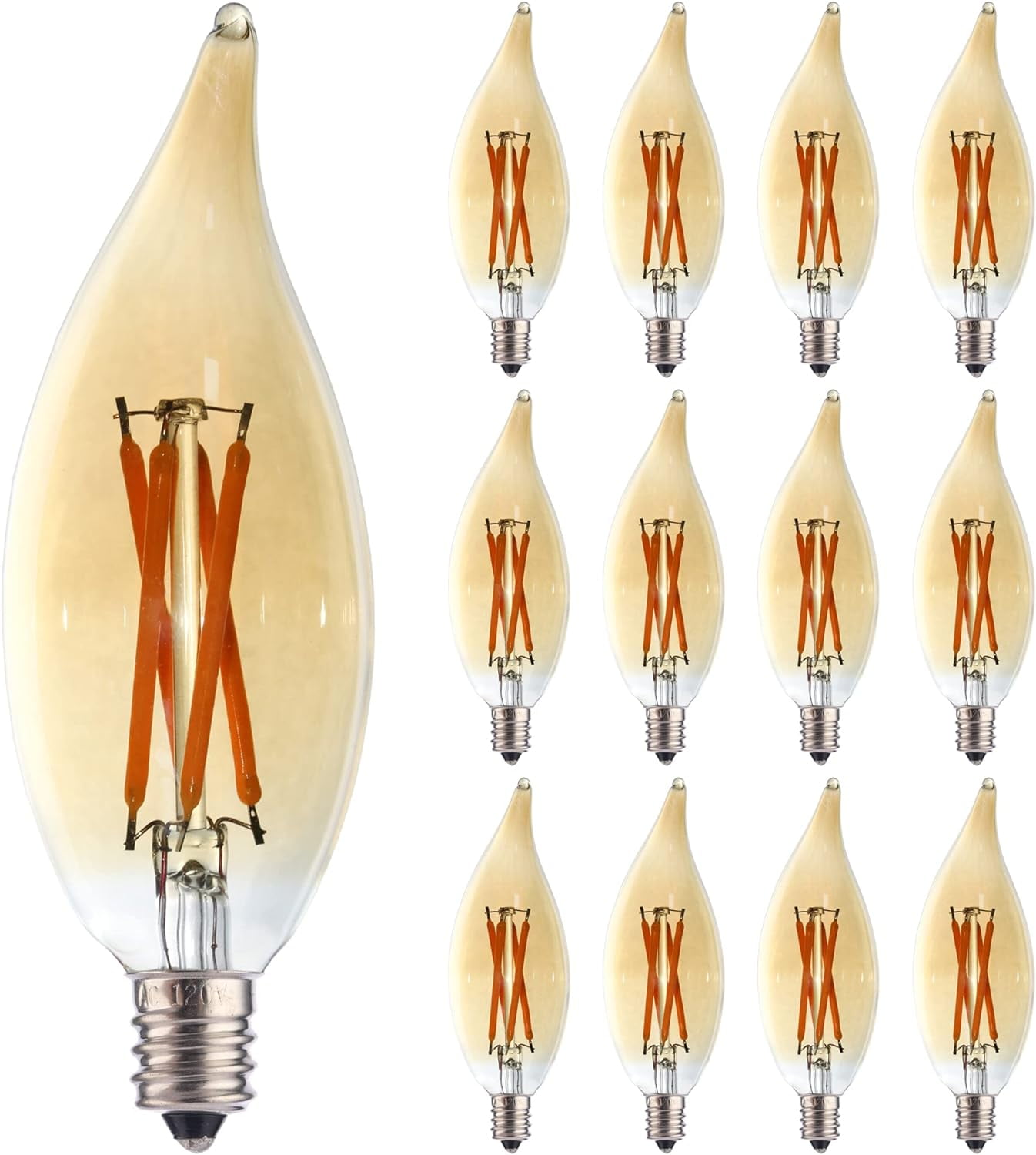 UKLL-12 Pack C32 Flame Tip Filament LED Bulb, 4W Equals 25W 40W Soft Warm Light, E12 Candelabra ...