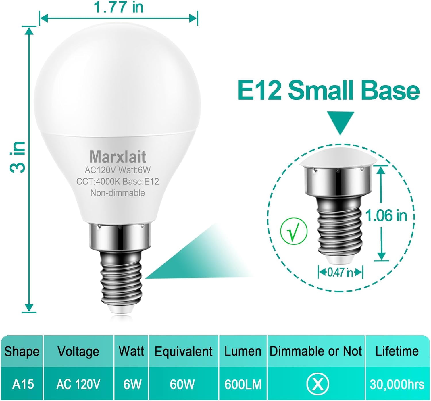 UKLL-12 Pack E12 Ceiling Fan Light Bulbs, 60W Equivalent, Natural ...