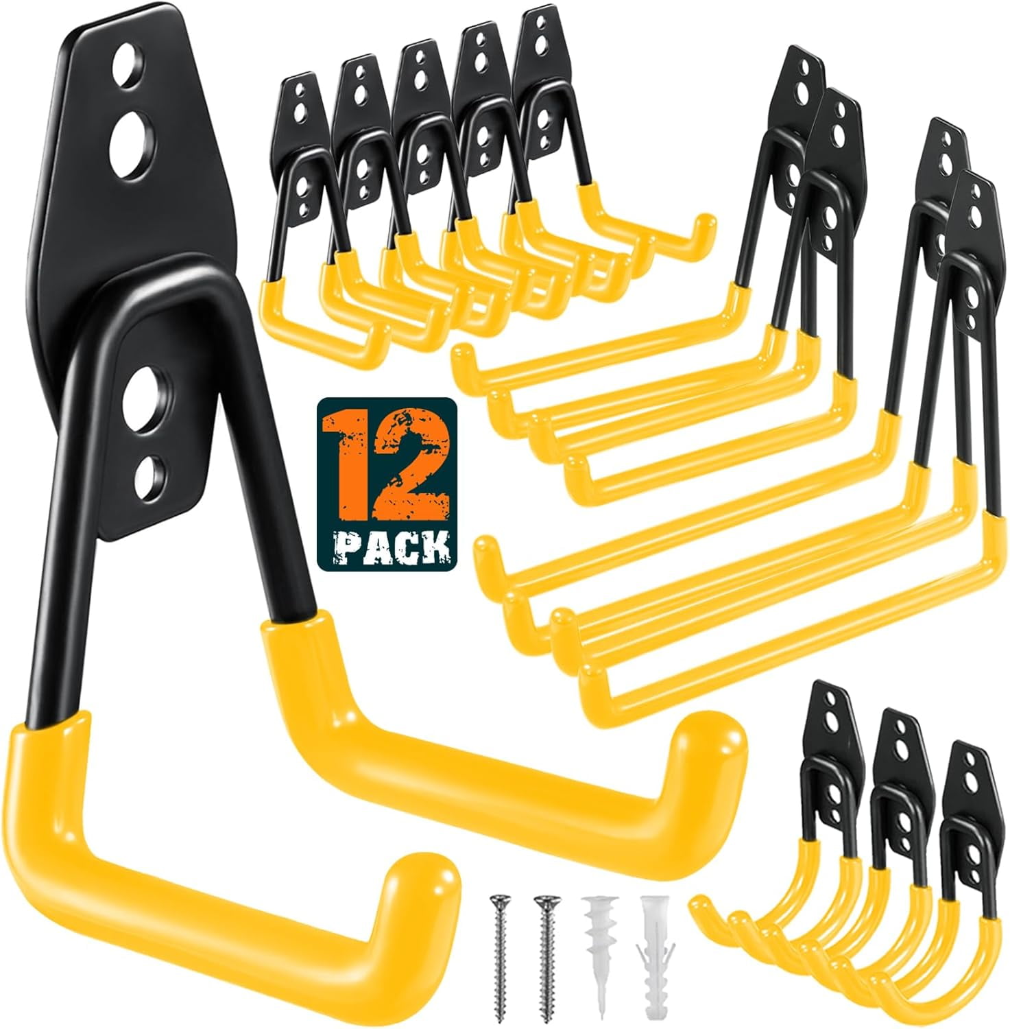 UKLL-12 Pack Garage Hooks Heavy Duty Utility Steel with Anti-Slip ...