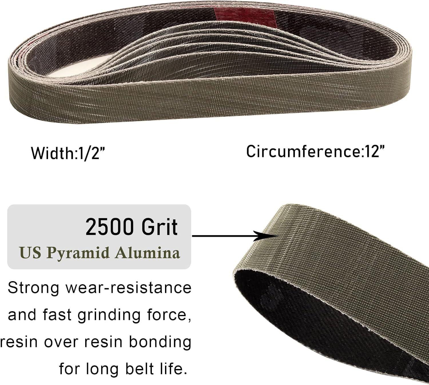 UKLL-12 Pcs 1/2" x 12" Knife Sharpener Sanding Belts, 2500 Fine Grit Replacement Belt Fits Work ...