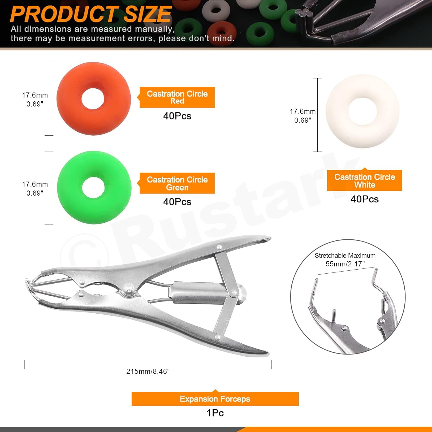 UKLL-120Pcs Balloon Expander Tool Pliers Goat Banding Kit and Rings ...