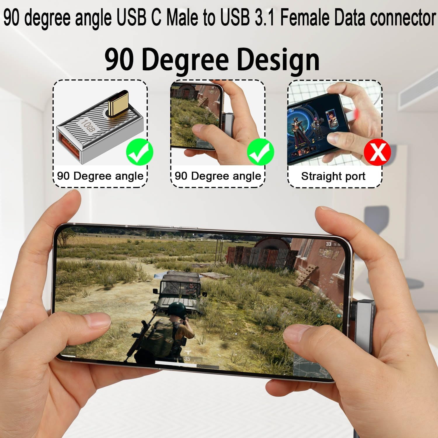 UKLL-120W USB C to USB3.1 OTG 90° Angle Adapter 10Gbps USB C Male to ...