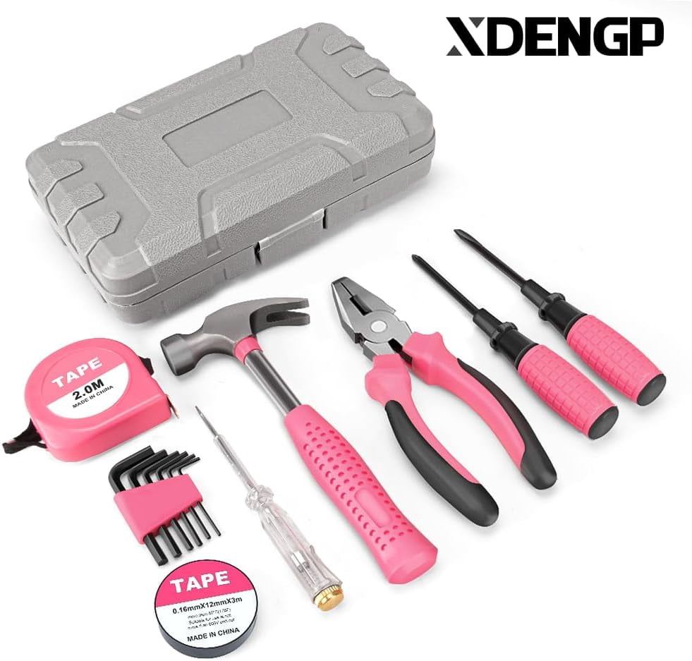UKLL-13 Piece Pink Tool Set, Mini Tool Box for Women. Home Tool Kit ...