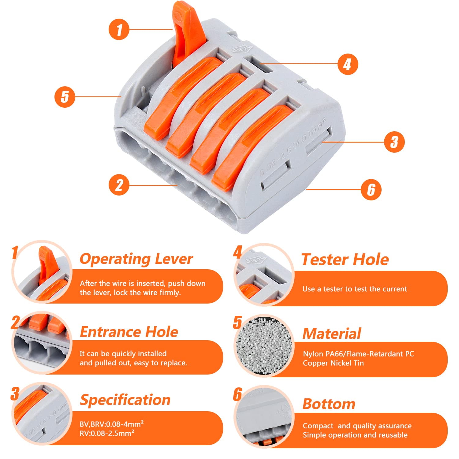 UKLL-140pcs Wire Connectors Nuts- Assorted Pack with 2/3/4/5 Port ...