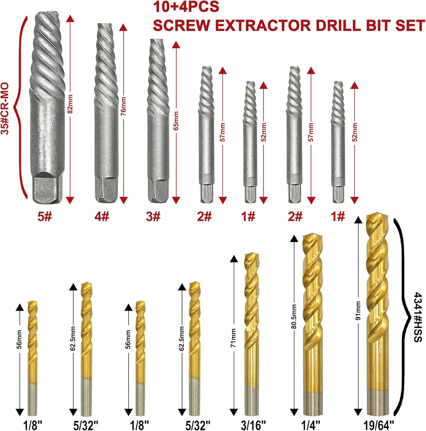 UKLL-14Pcs Screw Extractor Set, Left Hand Drill Bit and Bolt Extractor ...
