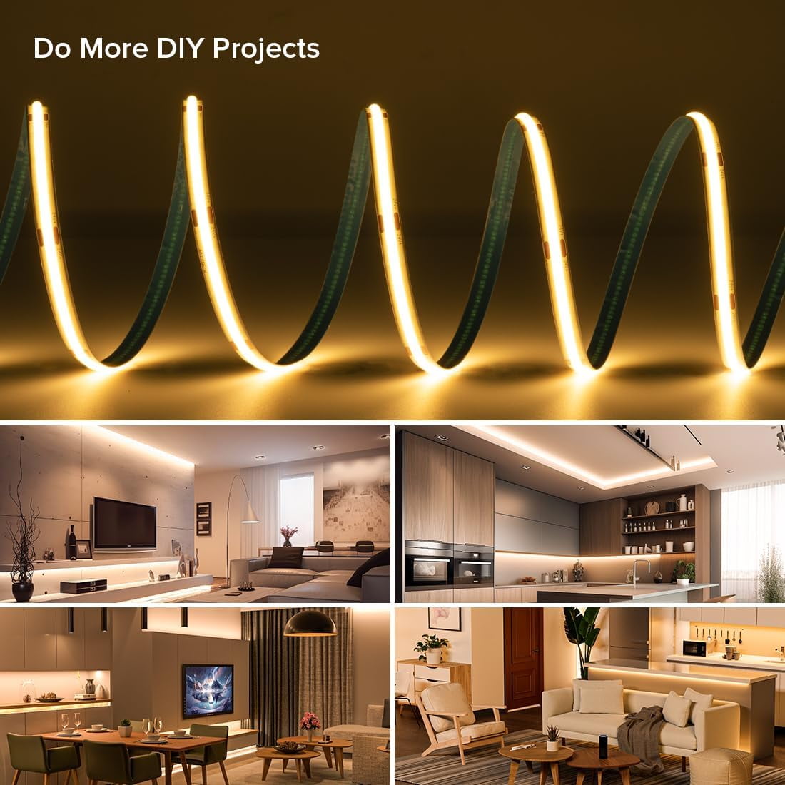 UKLL-16.4FT COB LED Strip Lights Dimmable DC 24V 2700K Warm White ...