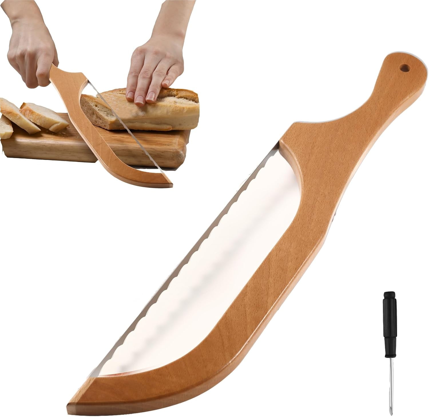 UKLL-16" Wooden Serrated Bread Bow Knife - Sourdough Cutter Fiddle Bow ...