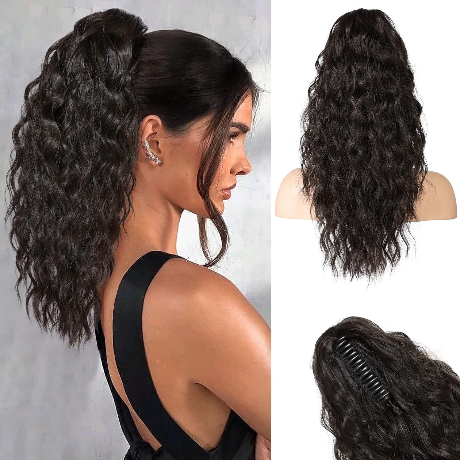 UKLL-18 Inch Claw Clip on Ponytail Extension for Women Long Curly Wavy ...