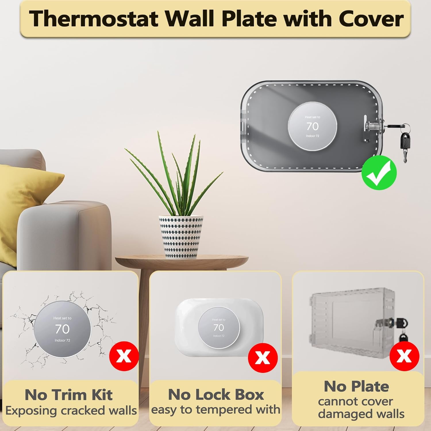 UKLL-2 in 1 Thermostat Wall Plate with Lock Box and Key, Compatible ...