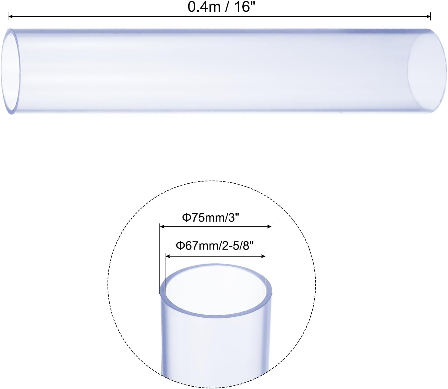UKLL-2-5/8" x 3" Dust Collection Clear PVC Pipe 16" Plastic Rigid ...