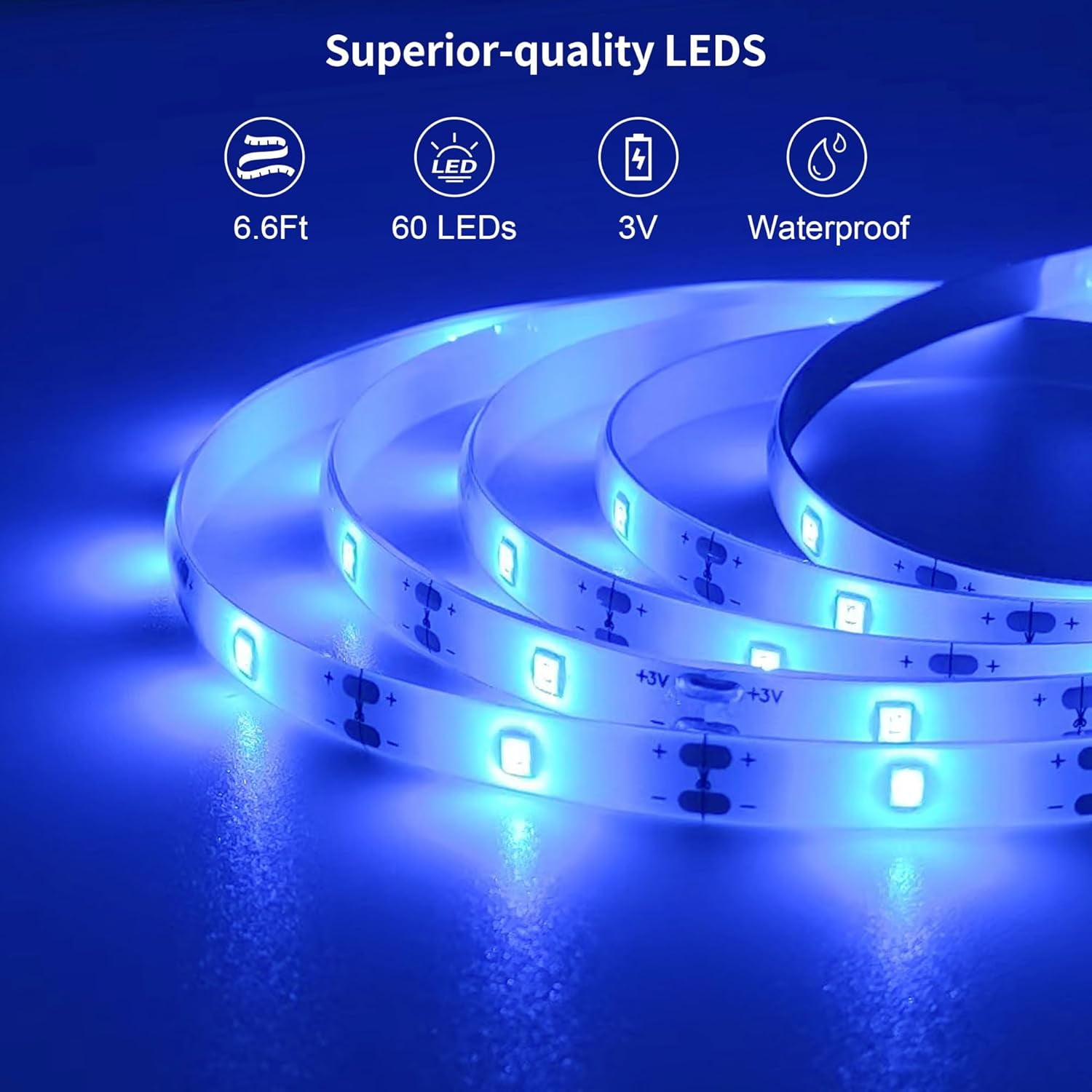 UKLL-2 PCS Strip Lights Battery Operated, 6.6Ft 60 LED Strip Lights Self-Adhesive with Remote ...